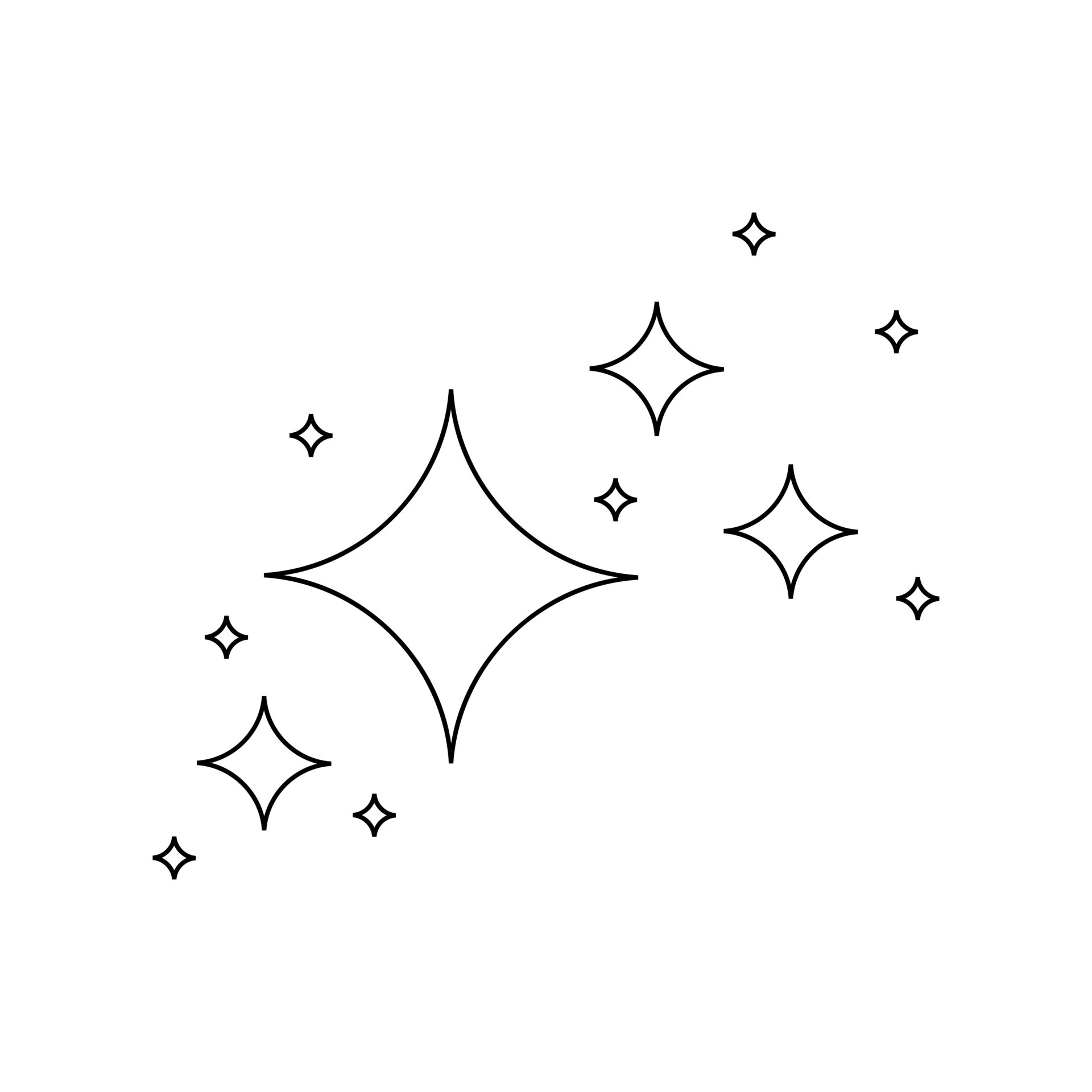 Star sparkles and twinkles icons in outline style. Light particles, bright flash, shiny glow ...