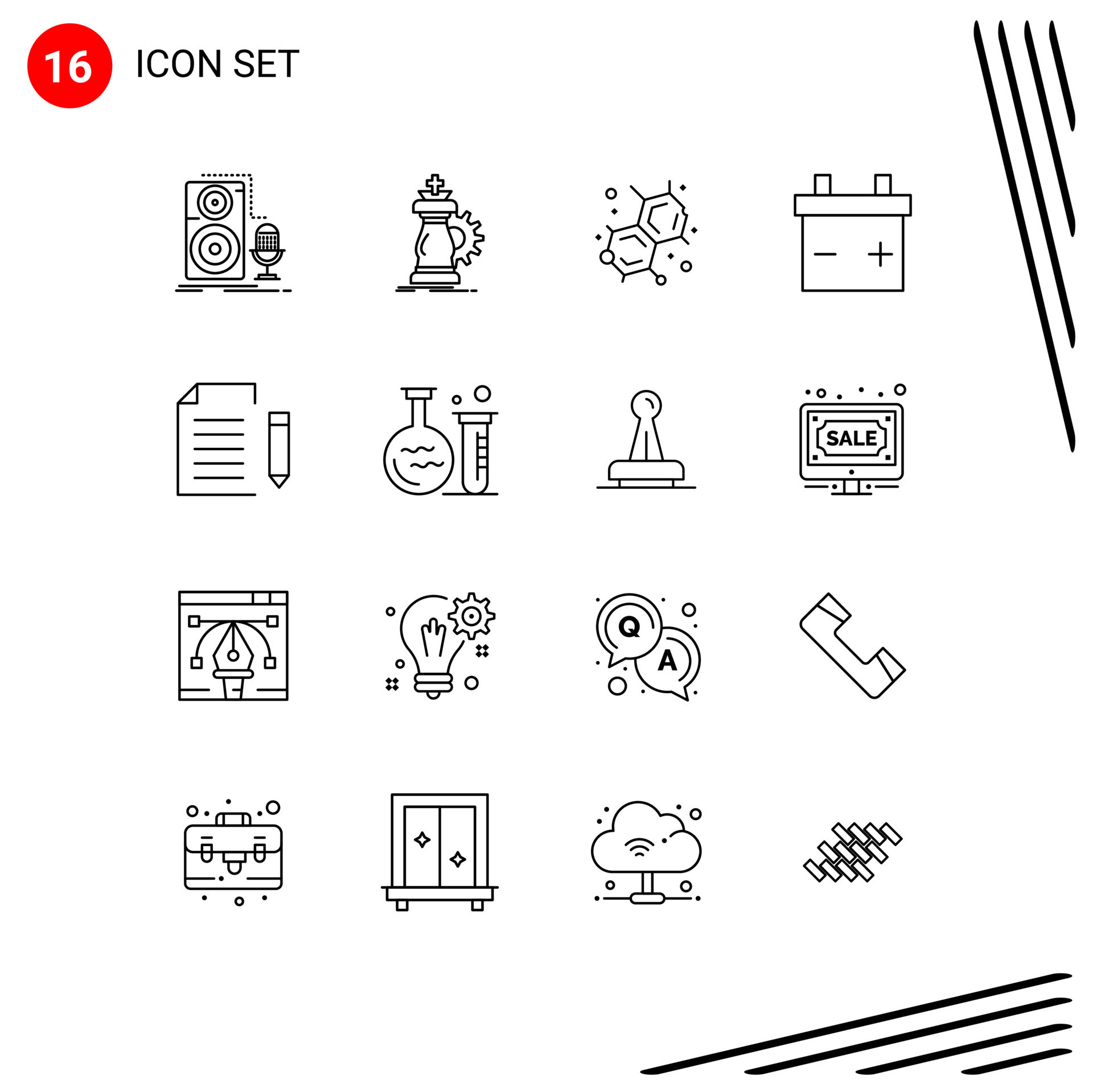 Modern Set Of 16 Outlines And Symbols Such As File Document Knight Data Lab Editable Vector
