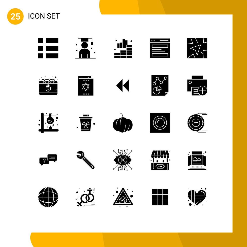 Mobile Interface Solid Glyph Set of 25 Pictograms of user hero student header graph Editable ...
