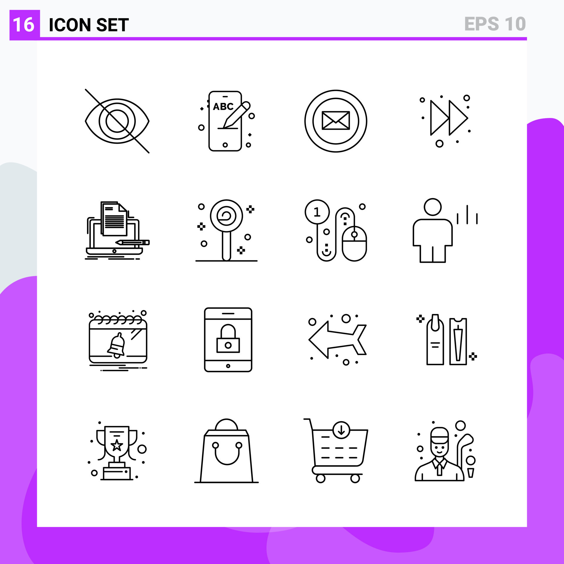 Set of 16 icons in Line style Creative Outline Symbols for Website ...