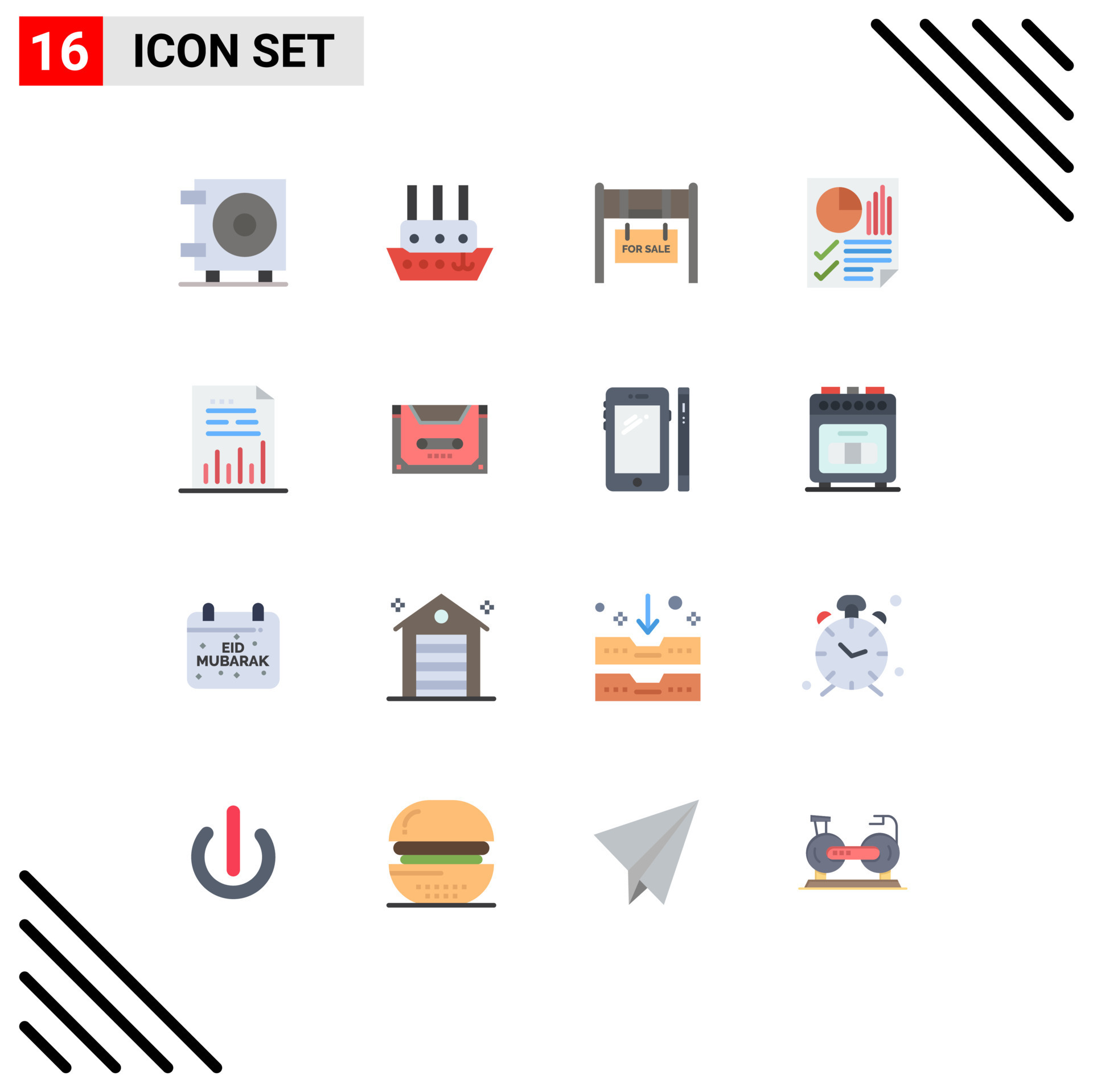 Universal Icon Symbols Group Of 16 Modern Flat Colors Of Chart Report Real Page Data Editable