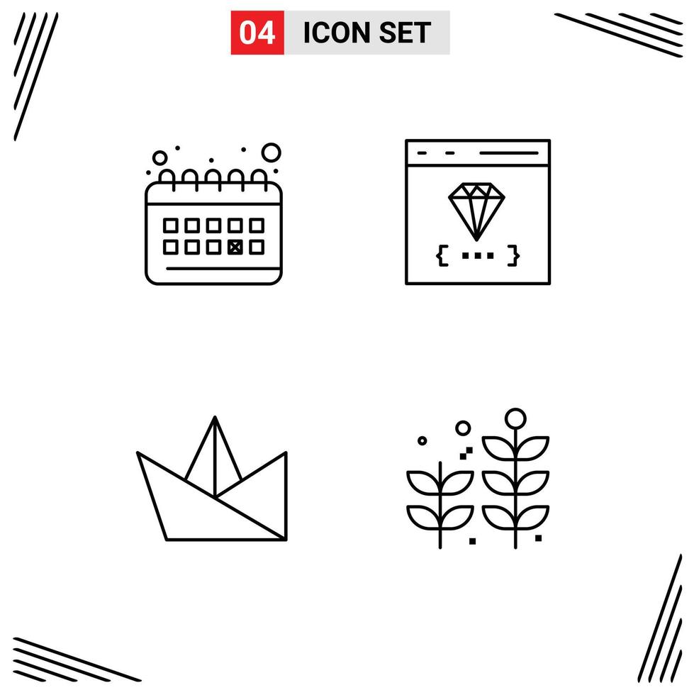 Line Pack Of 4 Universal Symbols Of Calendar Hobby Routine Coding Paper Editable Vector Design