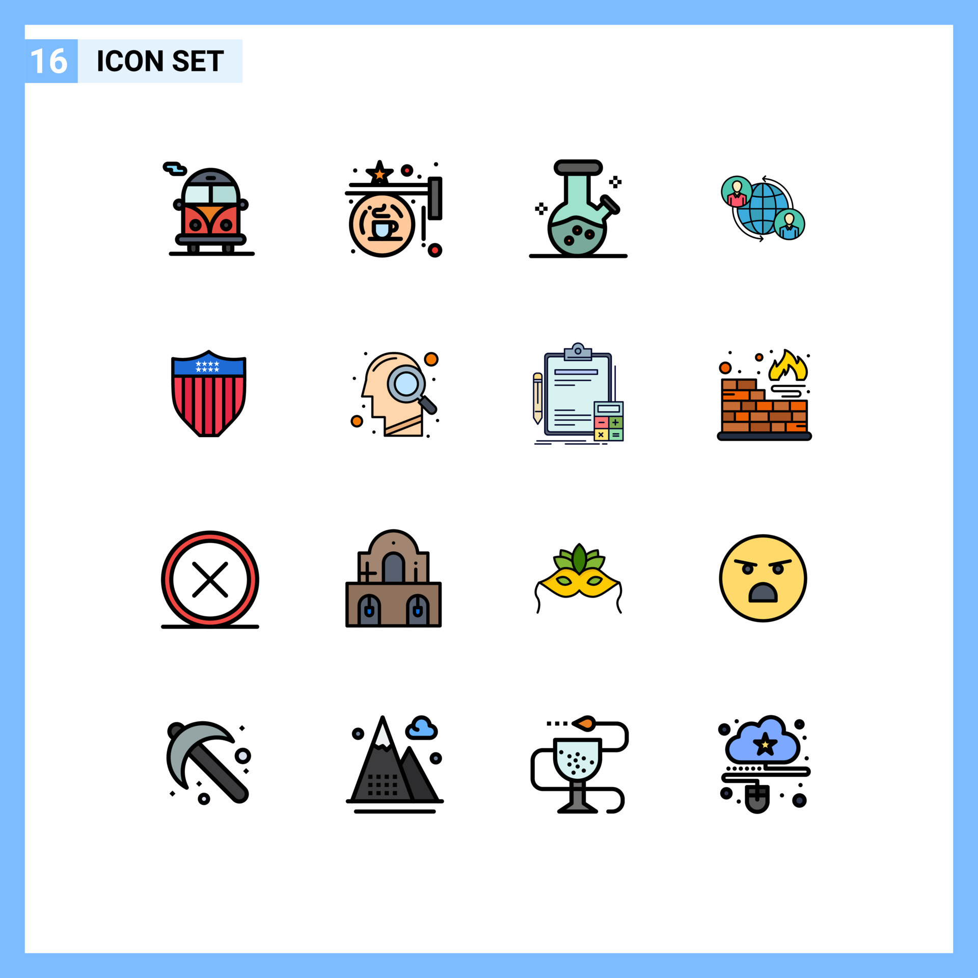 Pictogram Set Of 16 Simple Flat Color Filled Lines Of Shield Global Demo Flask Internet