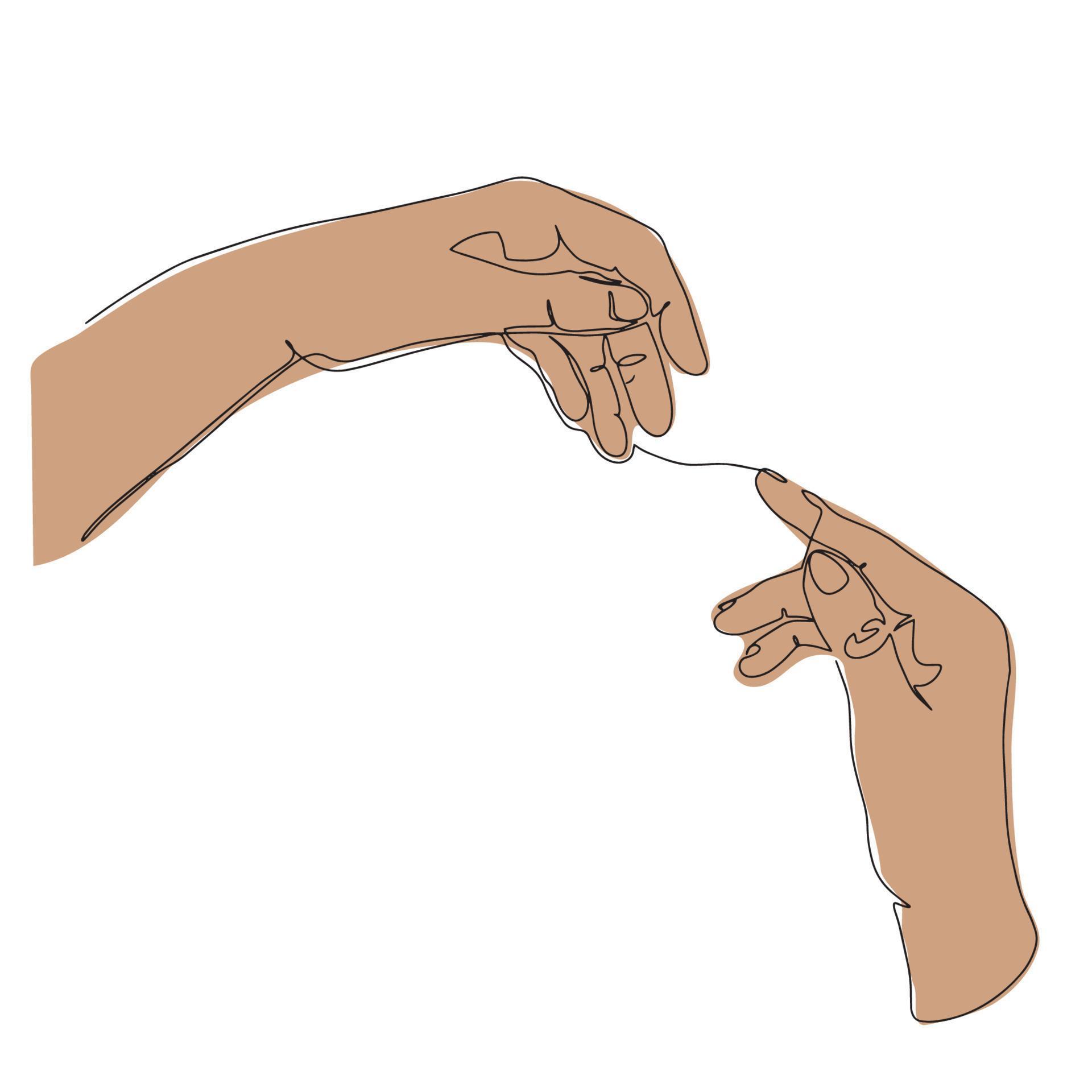 Continuous line illustration of two hands barely meeting each other. A ... Continuous line illustration of two hands barely meeting each other. A ...