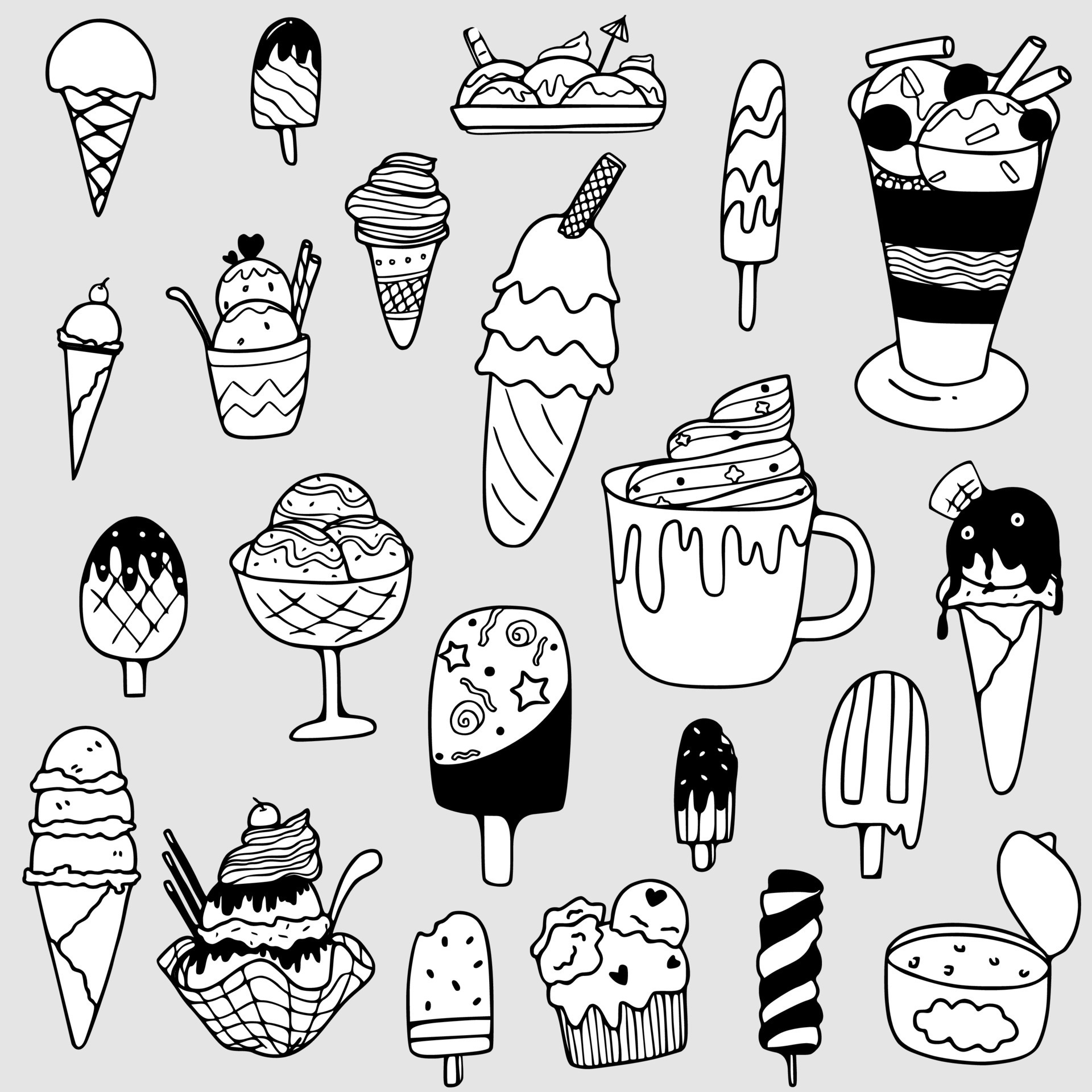 Ice Cream Doodle Vector Set 14731652 Vector Art At Vecteezy