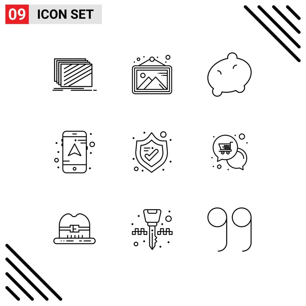 Universal Icon Symbols Group Of 9 Modern Outlines Of Shield Protection