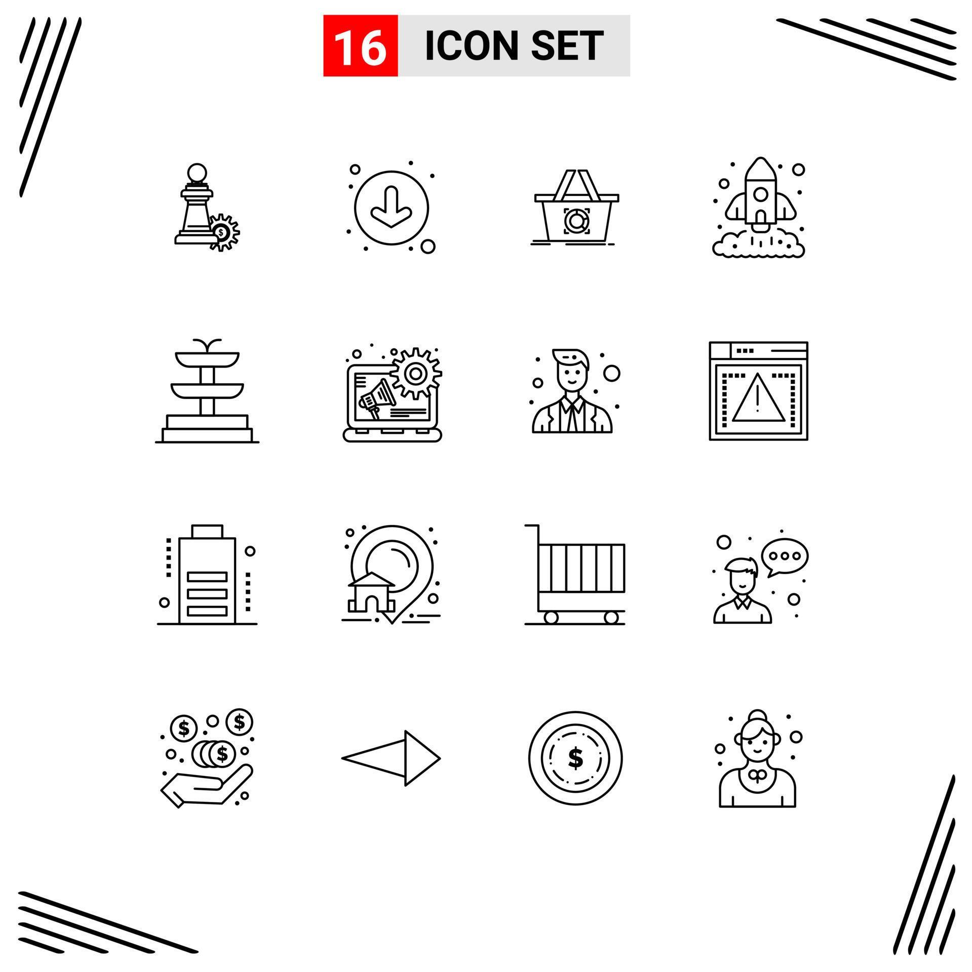 Set Of 16 Vector Outlines On Grid For Water Startup Add To Cart Rocket Chart Editable Vector