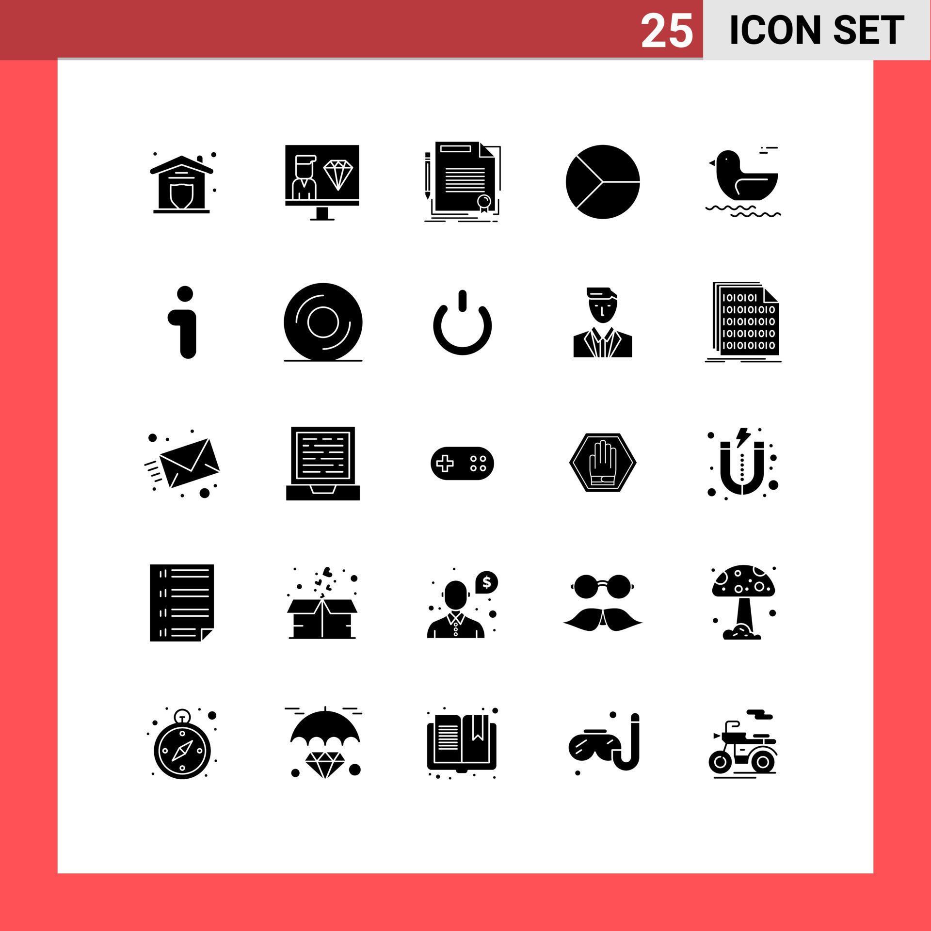 Solid Glyph Pack of 25 Universal Symbols of graphical chart programming business document ...