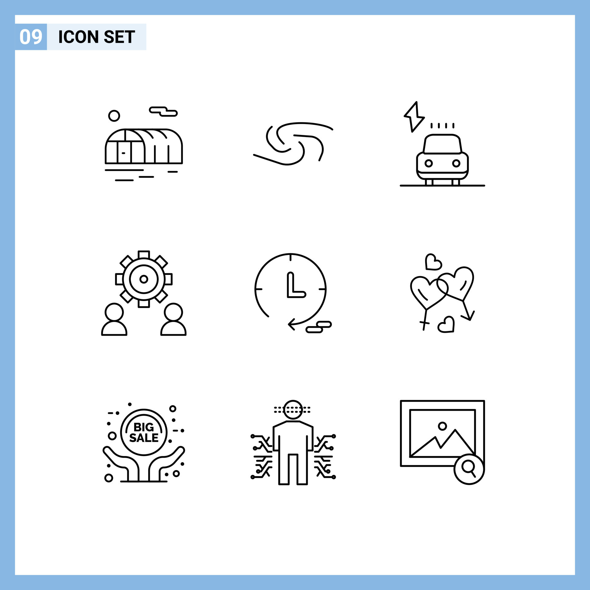 Pictogram Set Of 9 Simple Outlines Of Time User Charge Setting Employee Editable Vector Design