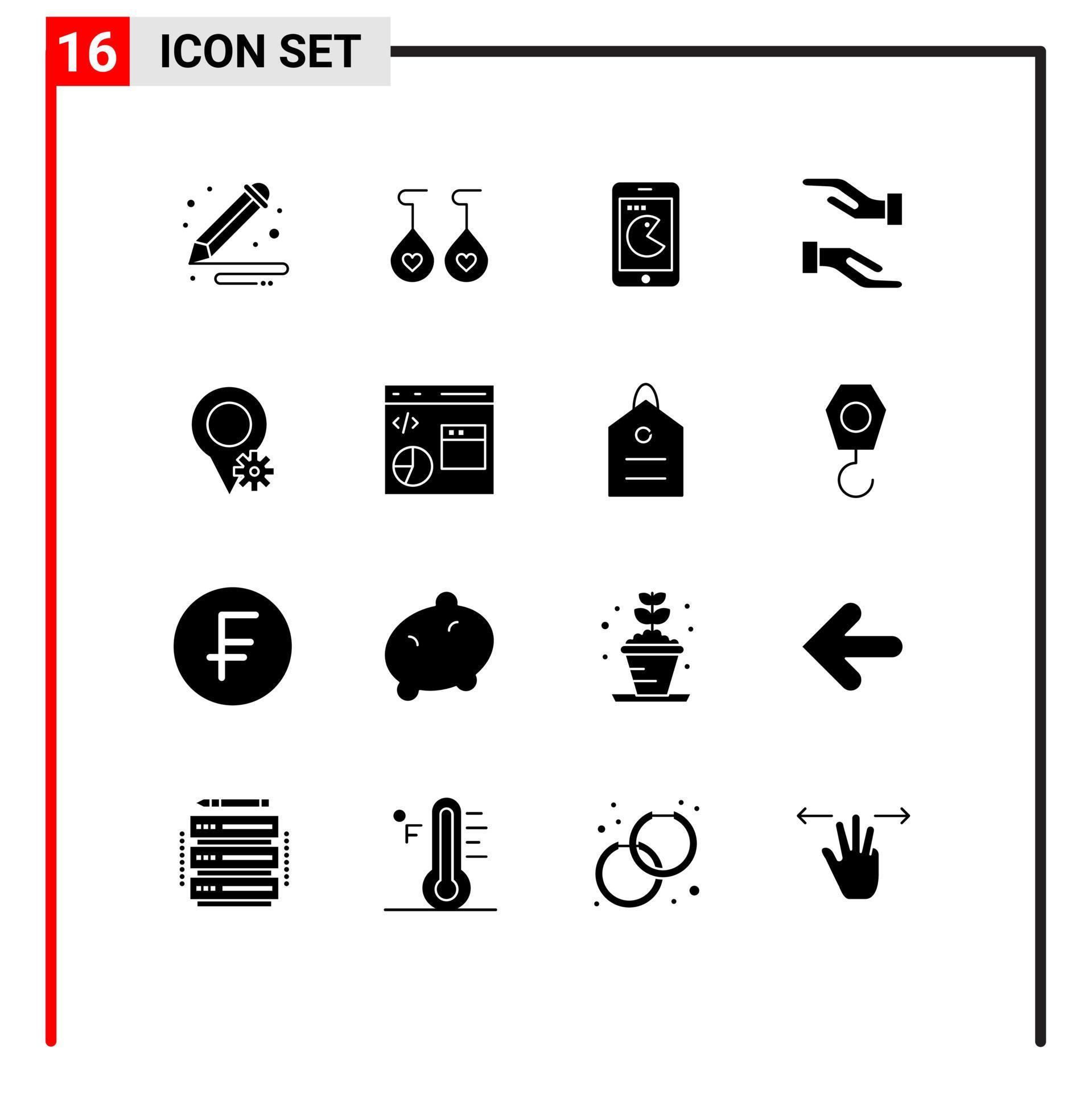 User Interface Pack Of 16 Basic Solid Glyphs Of Coding Map Mobile Location Caring Editable