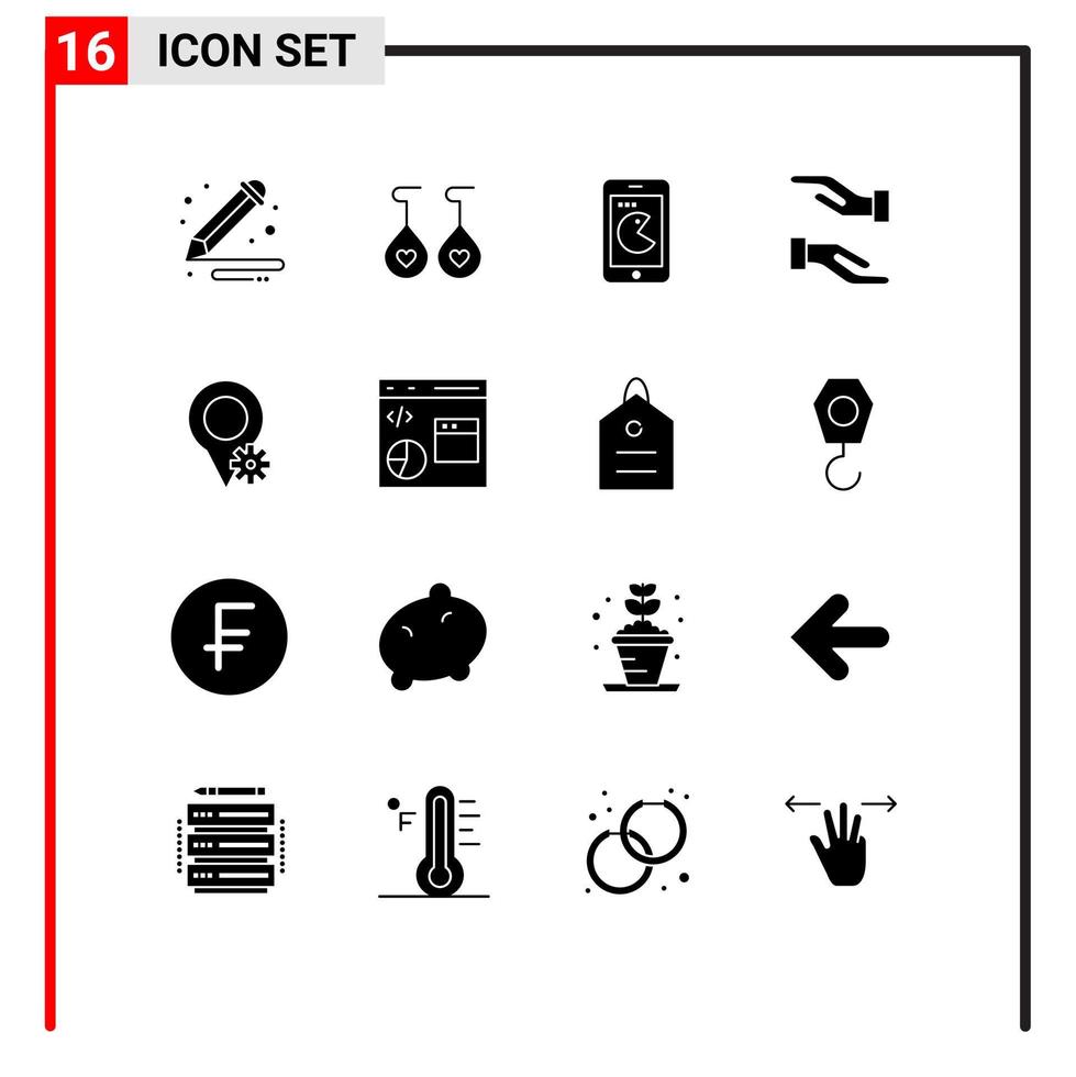 User Interface Pack Of 16 Basic Solid Glyphs Of Coding Map Mobile Location Caring Editable