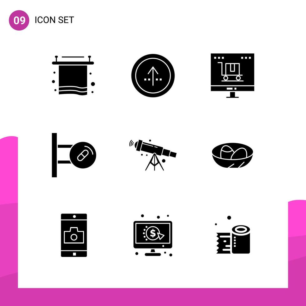 Glyph Icon set Pack of 9 Solid Icons isolated on White Background for ...