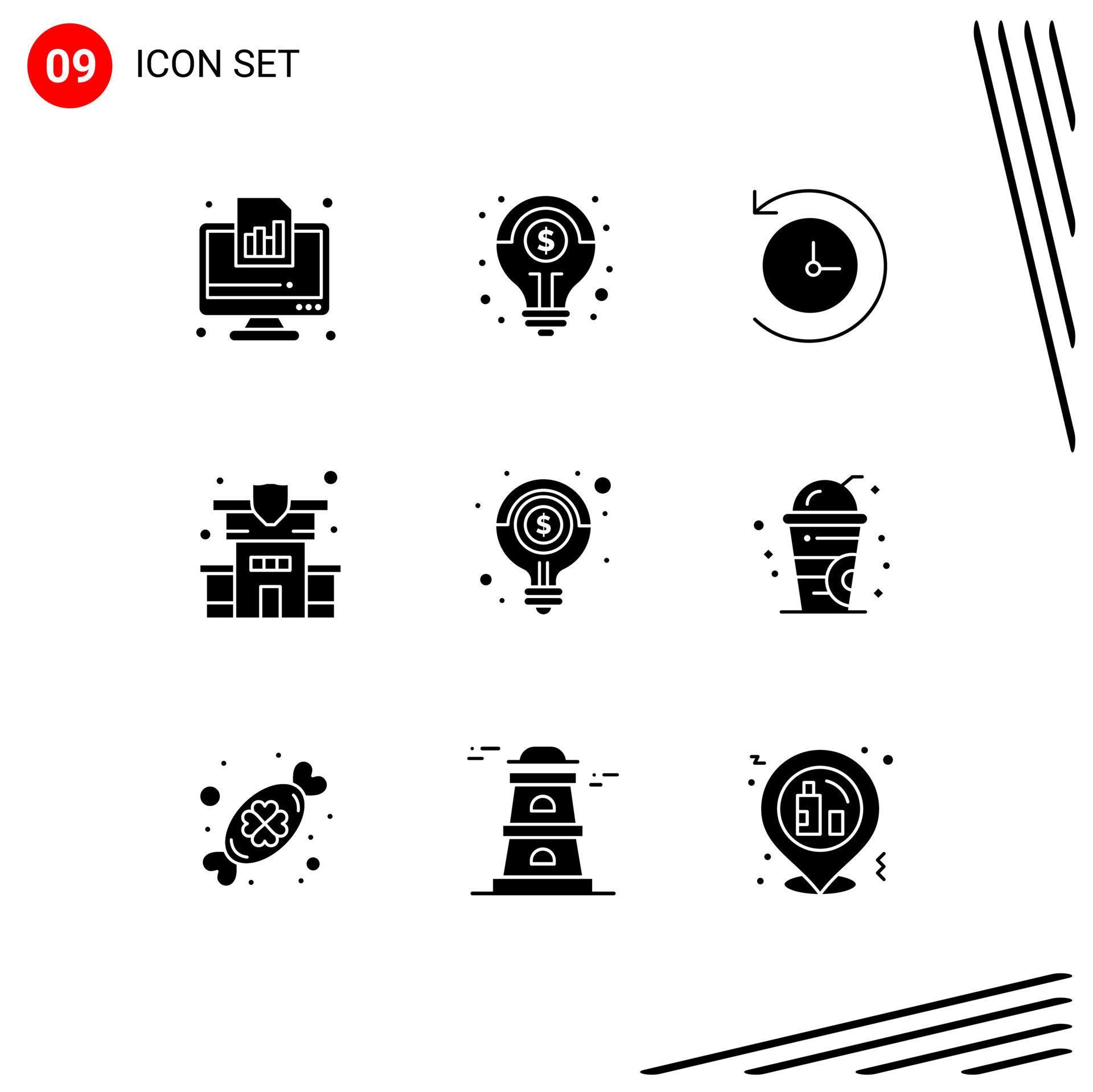 Pack of 9 Modern Solid Glyphs Signs and Symbols for Web Print Media such as light bulb idea ...