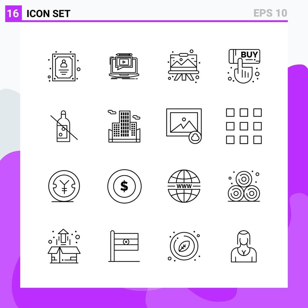 Set of 16 icons in Line style Creative Outline Symbols for Website ...