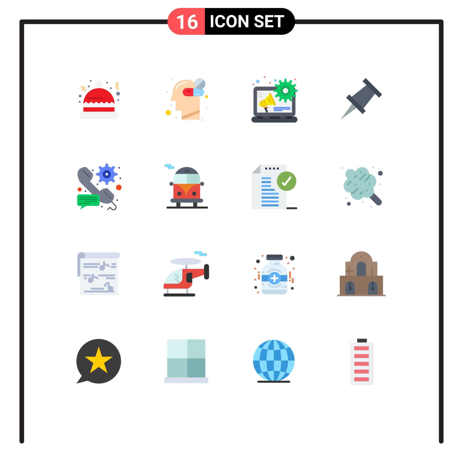 Group Of 16 Flat Colors Signs And Symbols For Bus Setting Digital Advertising Preference Call