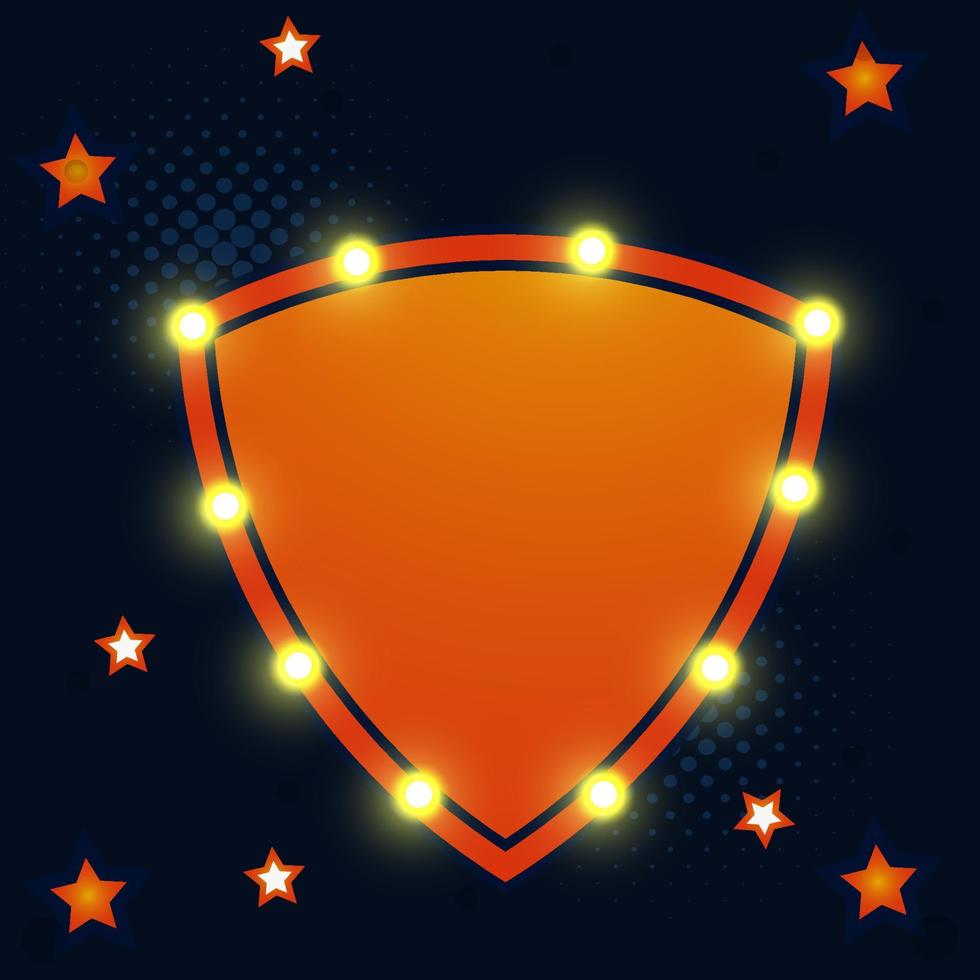 Lightbox with a yellow light bulb. Shield shape nameplate mockup Orange ...