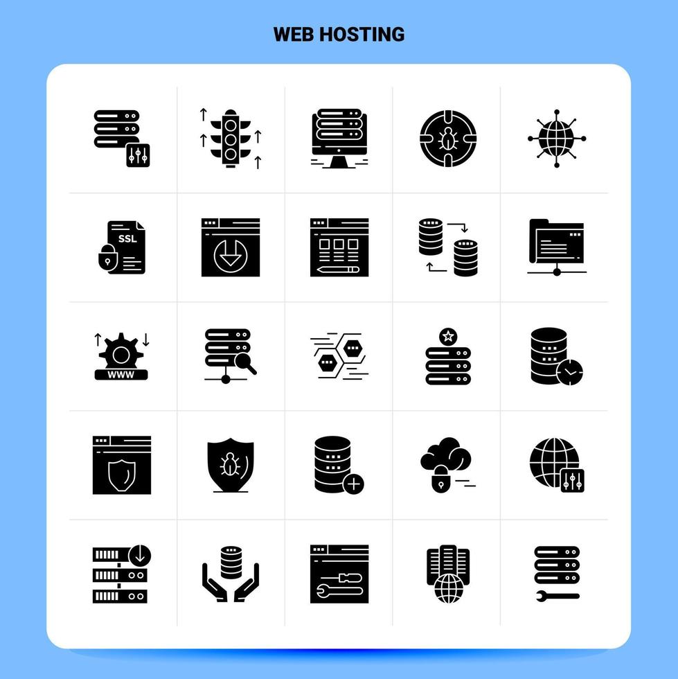 Solid 25 Web Hosting Icon Set Vector Glyph Style Design Black Icons Set Web And Mobile Business