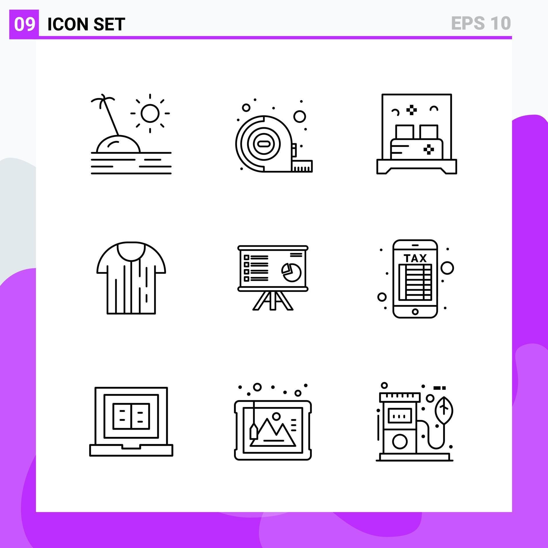 Set Of 9 Icons In Line Style Creative Outline Symbols For Website Design And Mobile Apps Simple