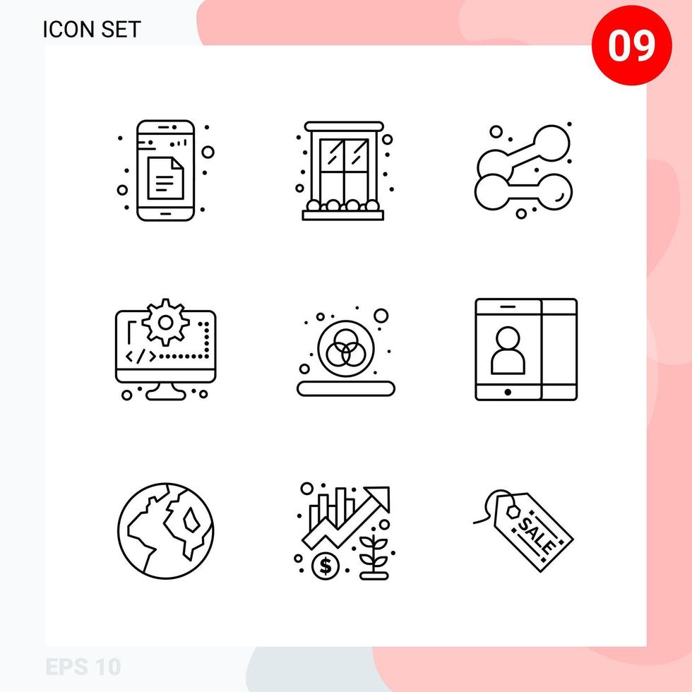 Vector Pack of 9 Icons in Line Style Creative Outline Pack isolated on ...