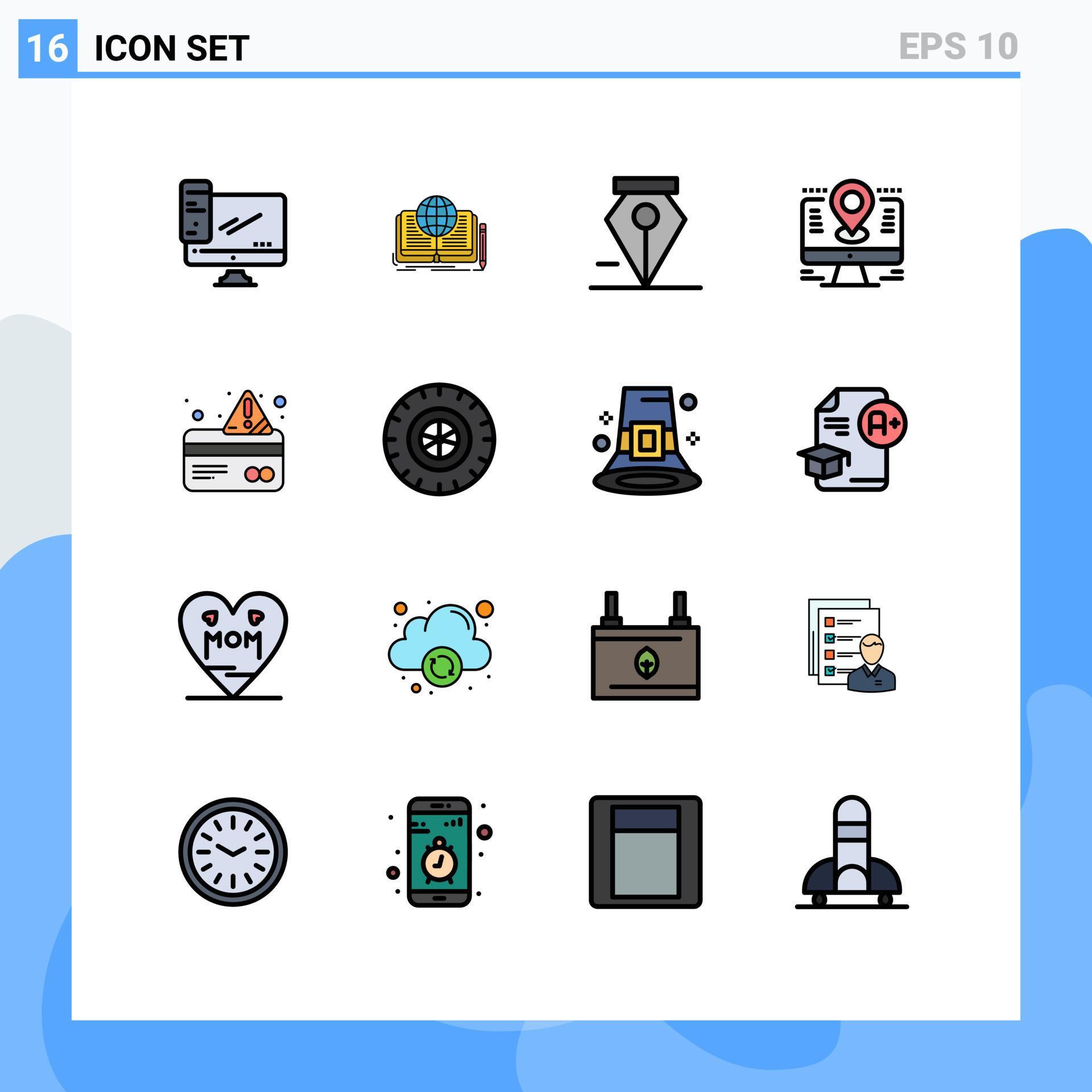 Editable Vector Line Pack Of 16 Simple Flat Color Filled Lines Of Pin Location Story Computer