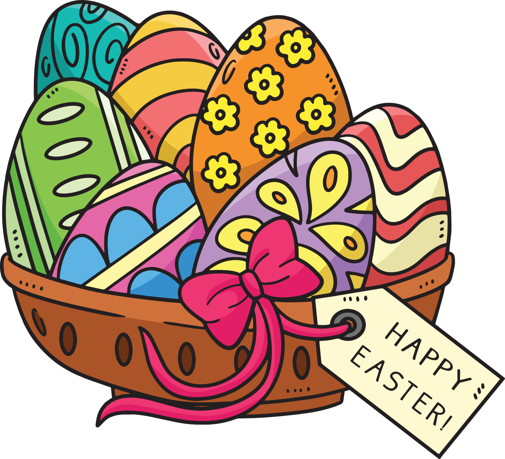 Happy Easter Egg Basket Cartoon Colored Clipart 14739778 Vector Art at ...