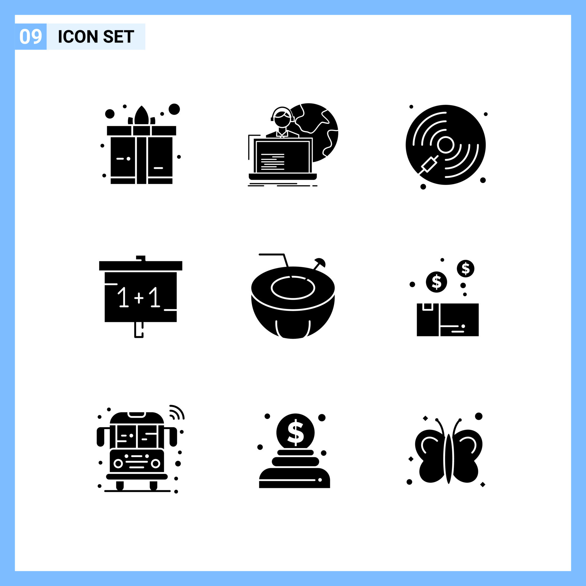 9 Icons Solid style Creative Glyph Symbols Black Solid Icon Sign ...