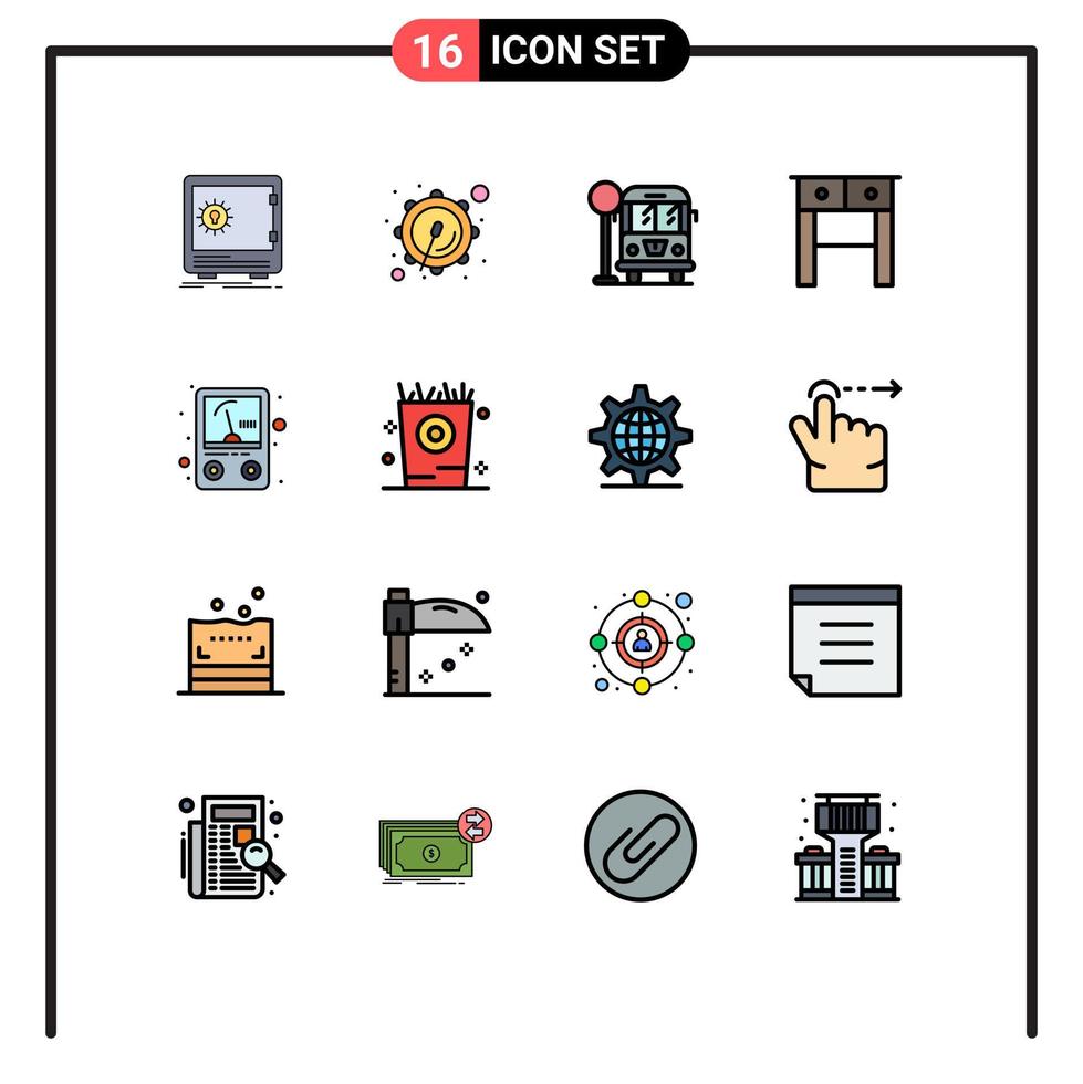 Mobile Interface Flat Color Filled Line Set of 16 Pictograms of fries meter city ampere drawer ...