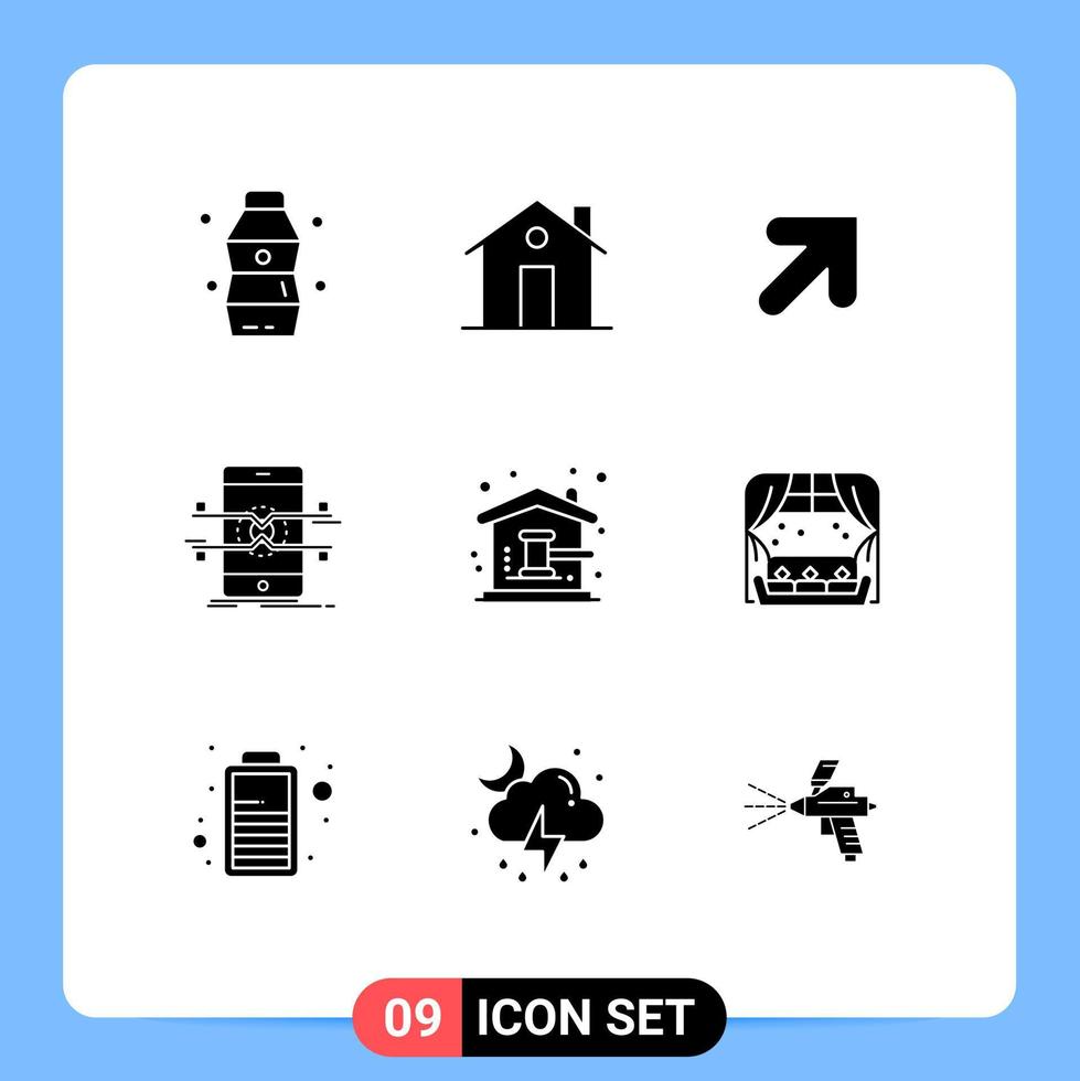 Set Of 9 Vector Solid Glyphs On Grid For Auction Phone House Mobile Api Editable Vector Design