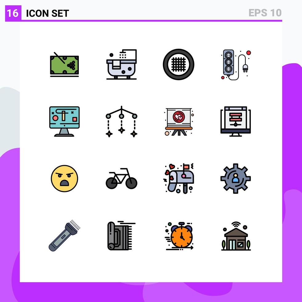 Set of 16 Modern UI Icons Symbols Signs for computer power shower plug streamline Editable ...