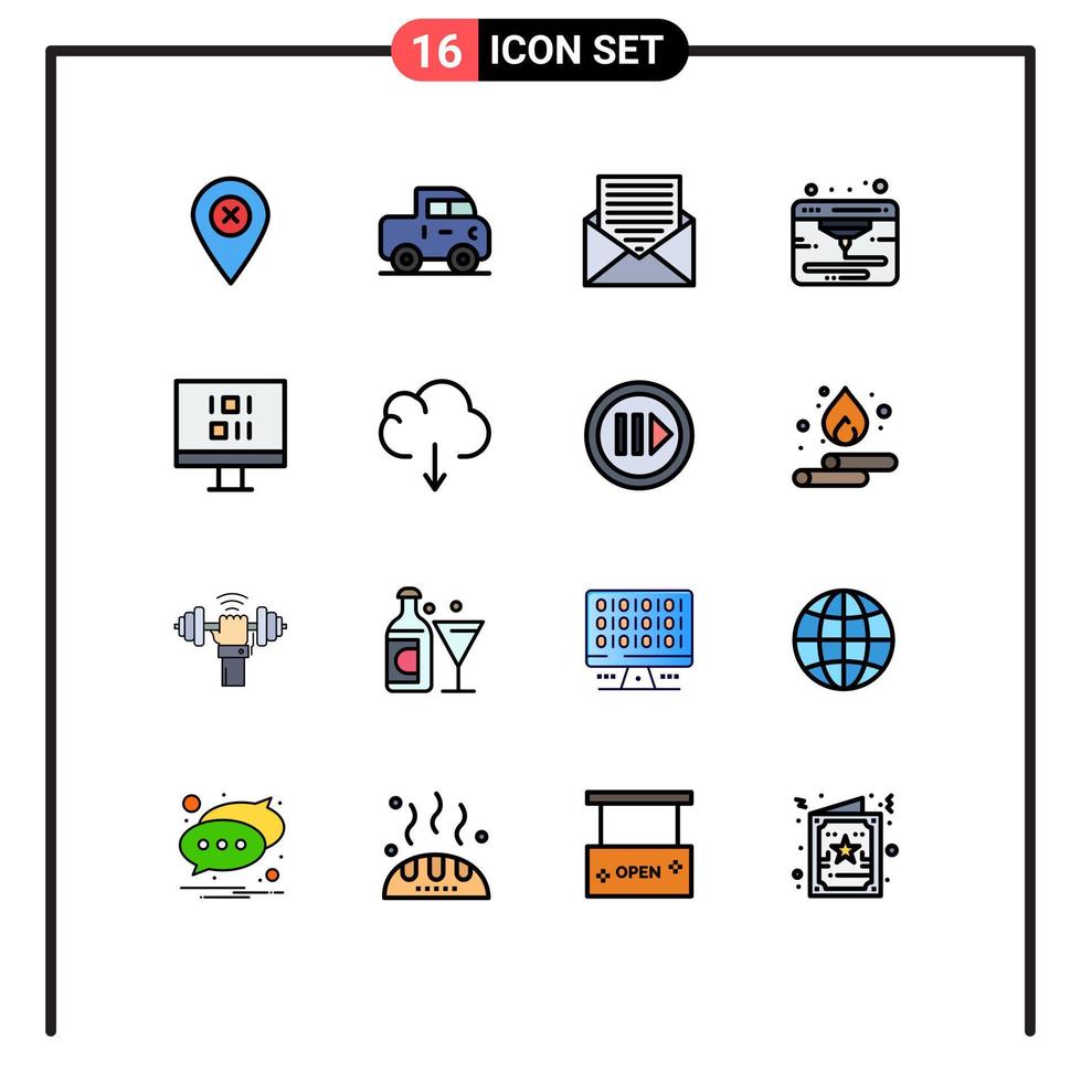Set of 16 Modern UI Icons Symbols Signs for sync computer contact ...