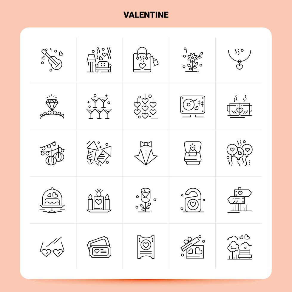 Outline 25 Valentine Icon Set Vector Line Style Design Black Icons Set Linear Pictogram Pack Web