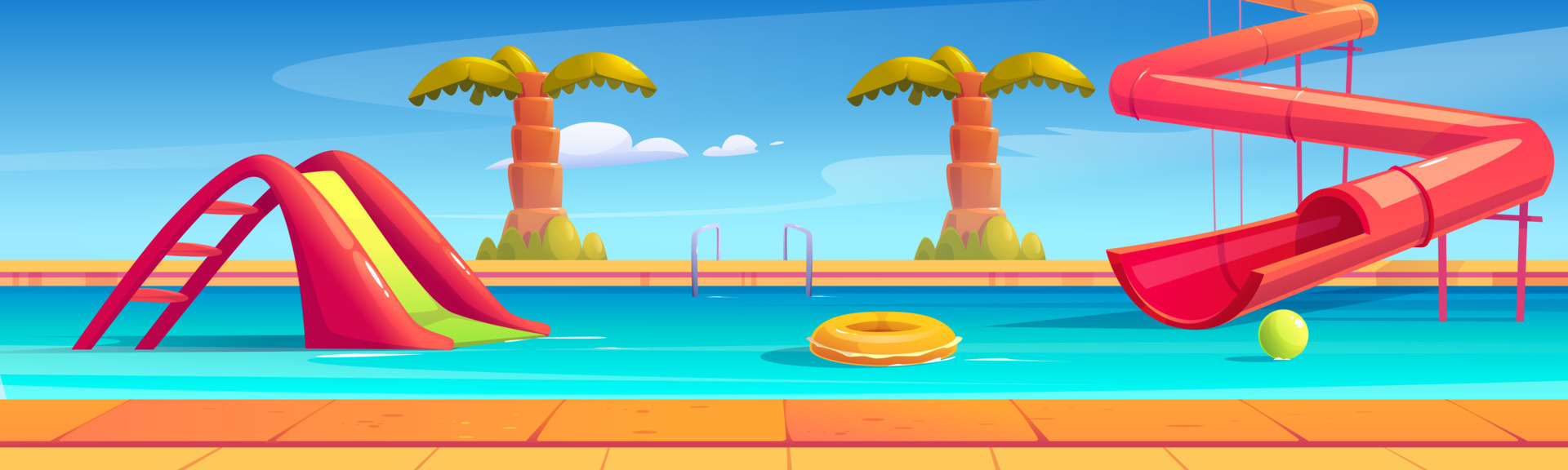 Aqua Park With Swimming Pool And Water Slides 14742911 Vector Art At