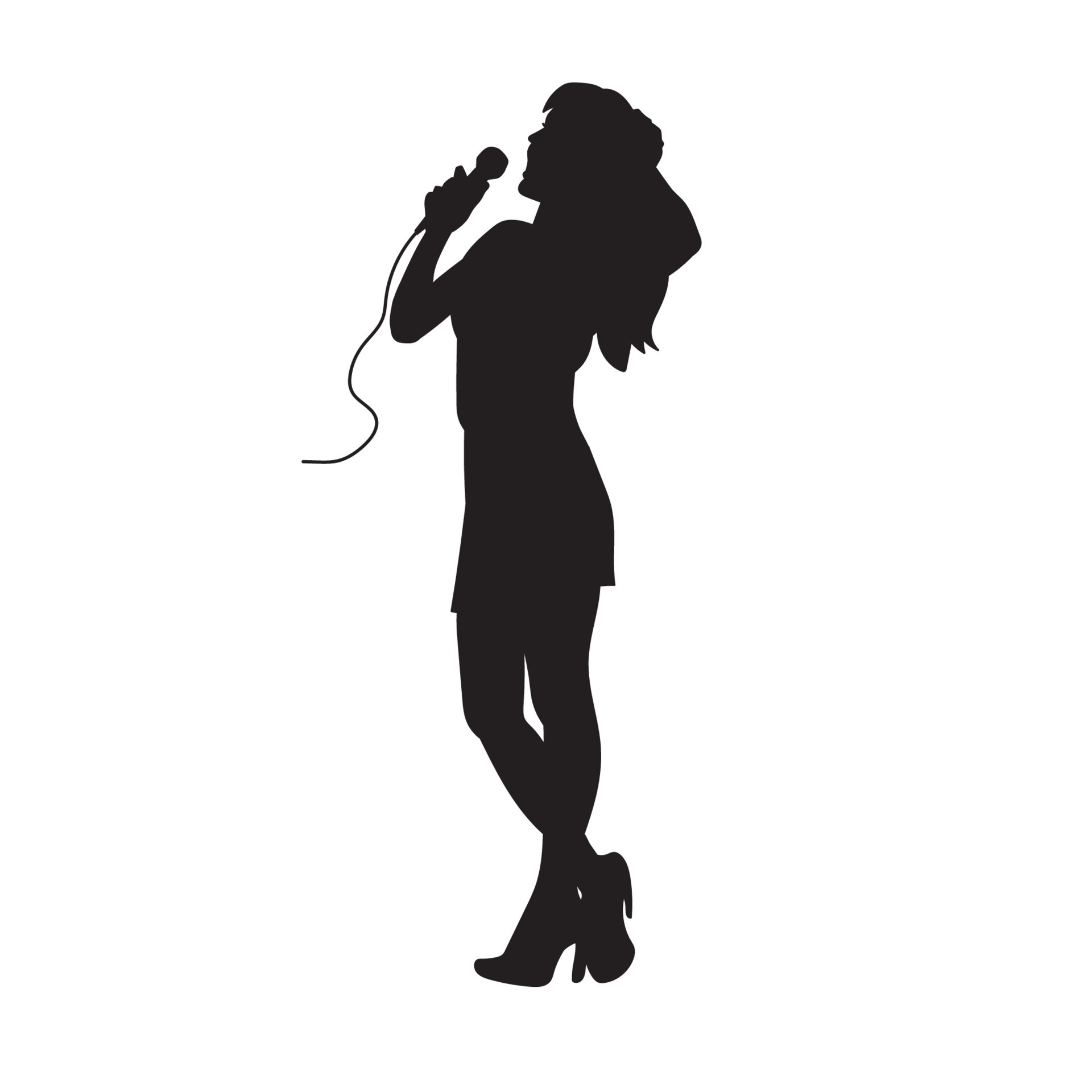 Ilustración De Cantante Femenina Mujer Canta Sosteniendo La Silueta