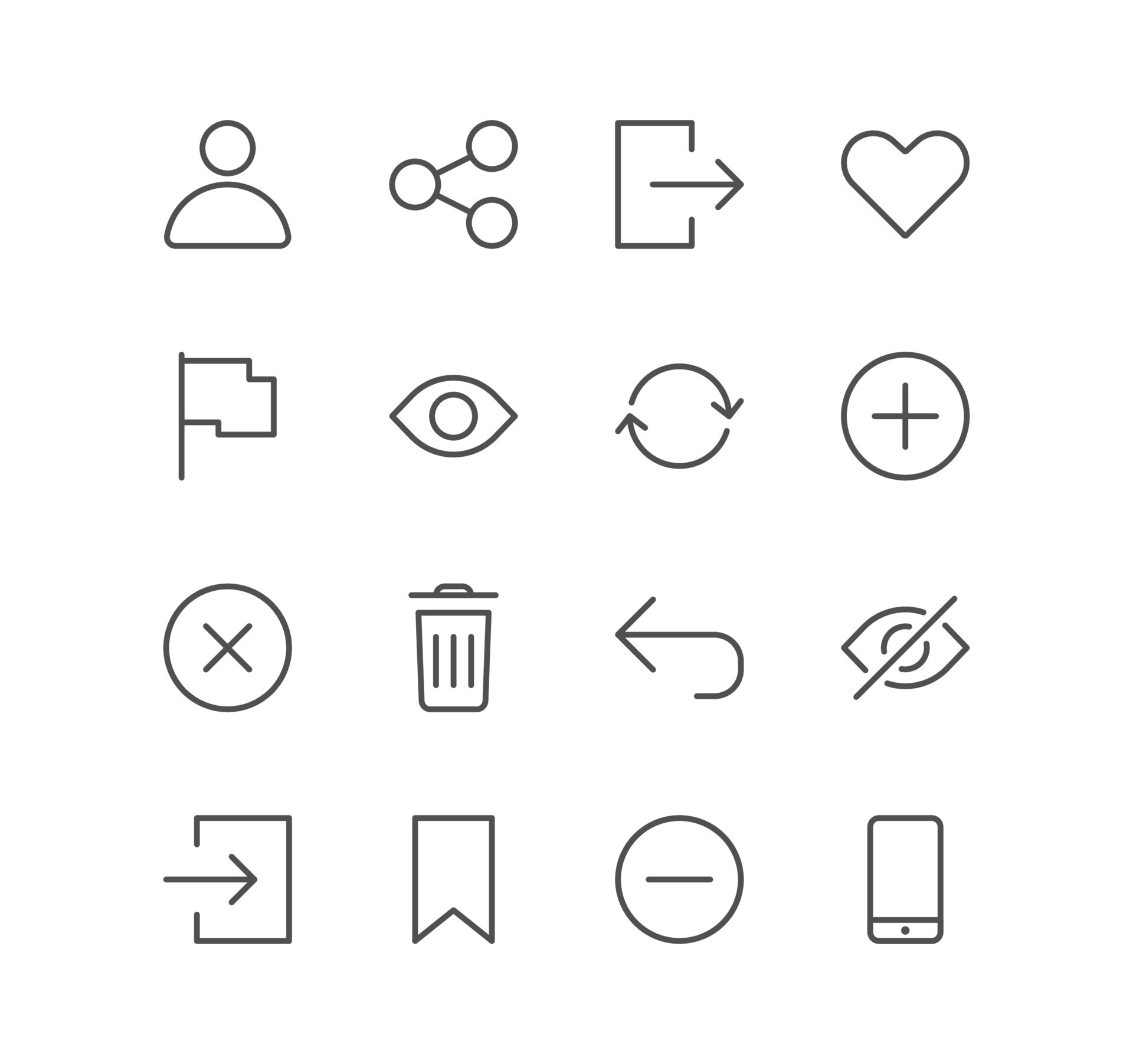 Set of interface and related icons, log in, log out, search ...