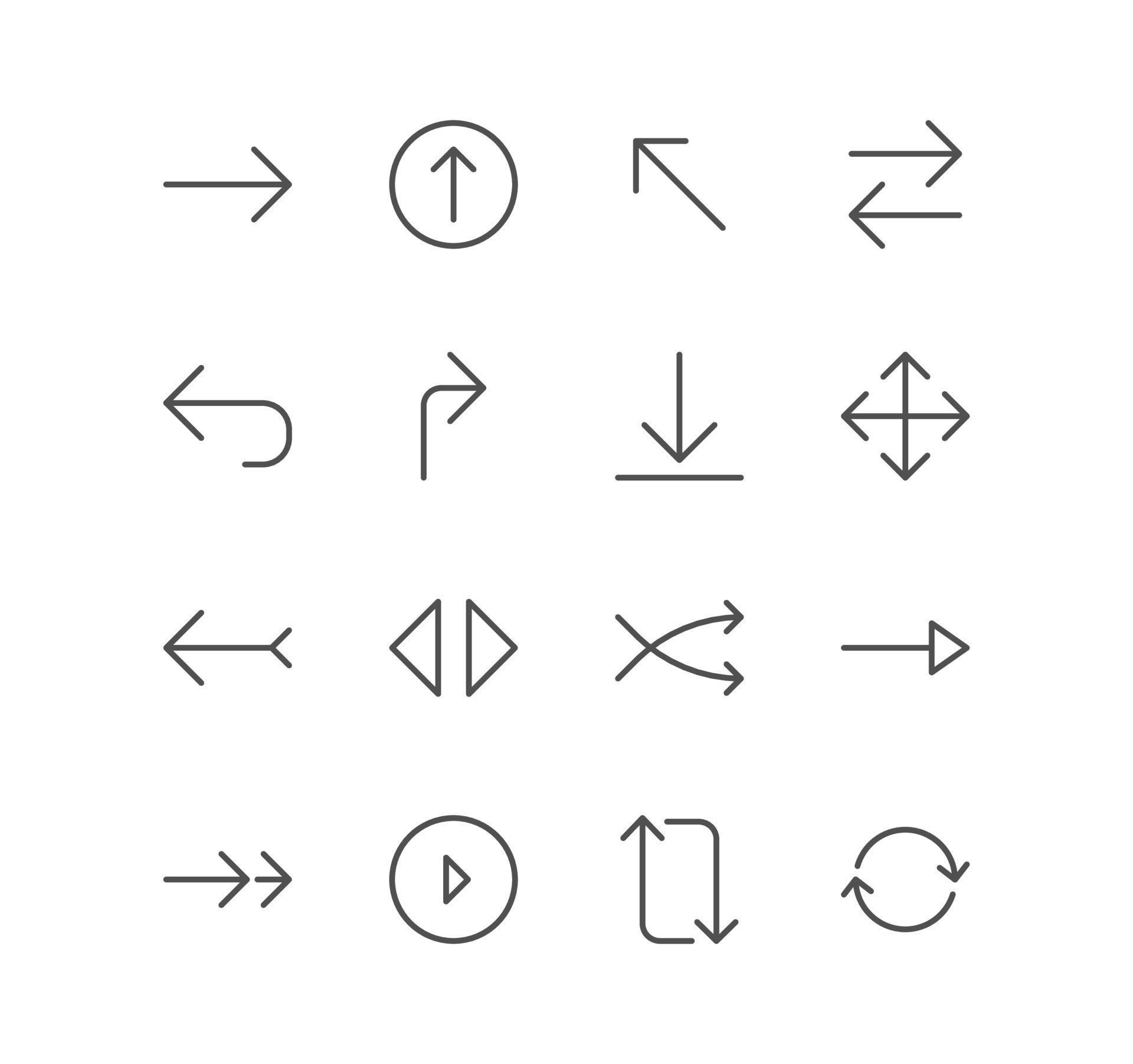 Set of arrow and navigation icons, size, scale, decrease, edit, resize, line, view, reduce and ...