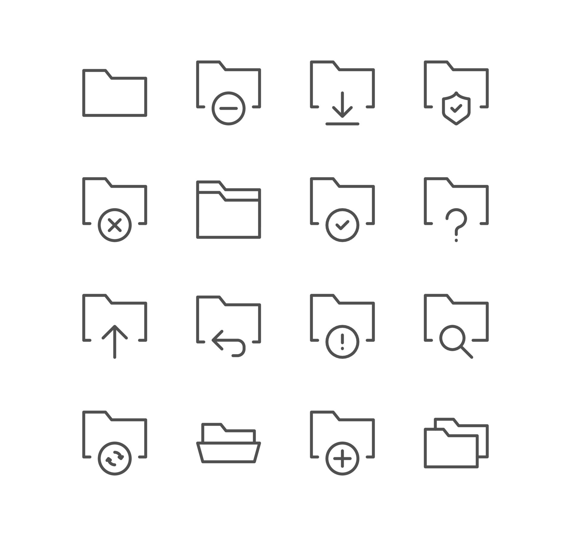Set of file and folder related icons, repository, sync, network folder ...