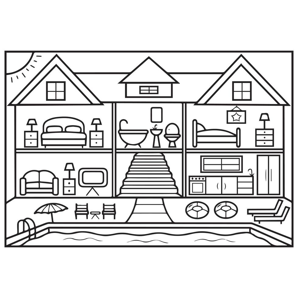 Casa De Muñecas Para Colorear Página Para Niños Ilustración Vectorial Eps E Imagen 14745878