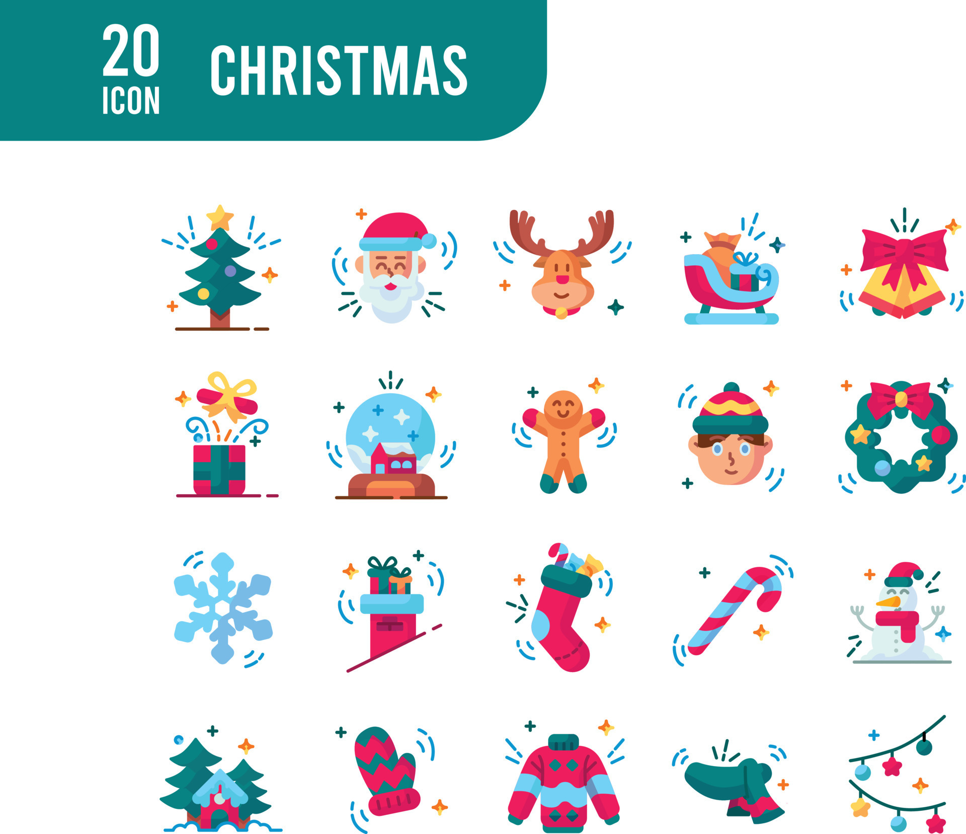 Christmas elements - flat web icon set. Flat collection. Simple vector ...