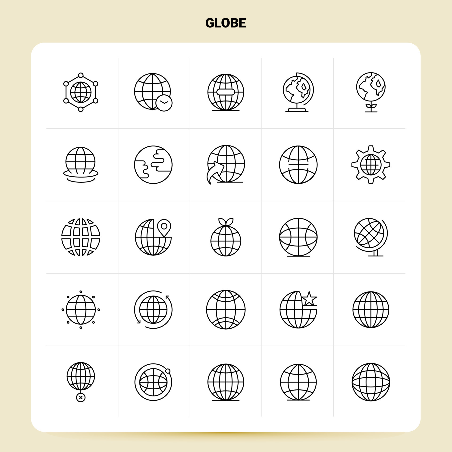 Outline 25 Globe Icon Set Vector Line Style Design Black Icons Set Linear Pictogram Pack Web And