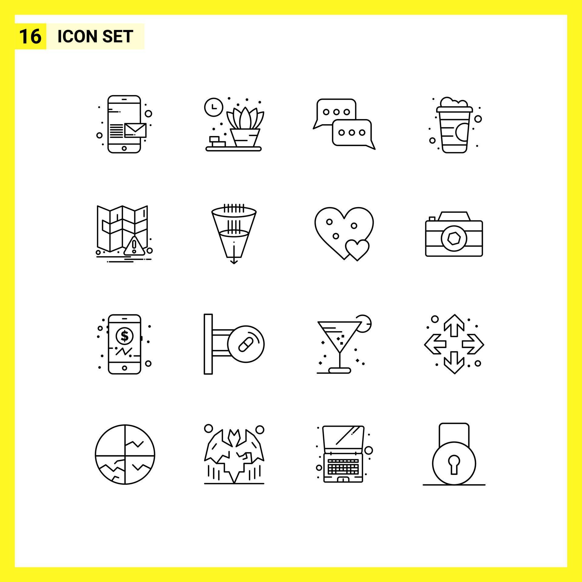 Set Of 16 Vector Outlines On Grid For Notification Map Communication Soft Drink Drink Editable