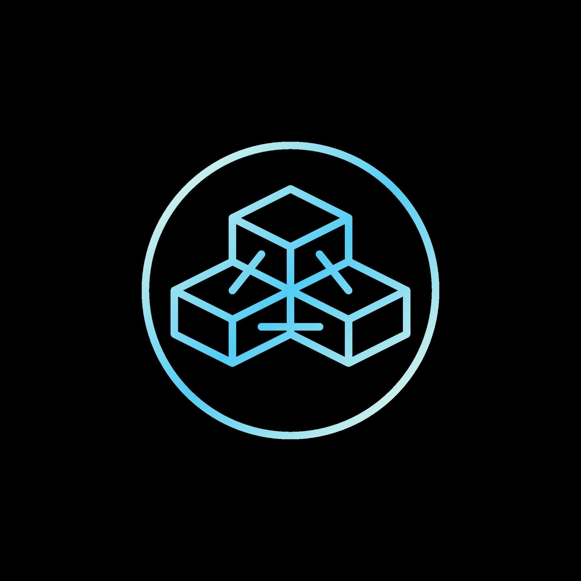 Circle With Blockchain And Three Blocks Outline Vector Concept Blue