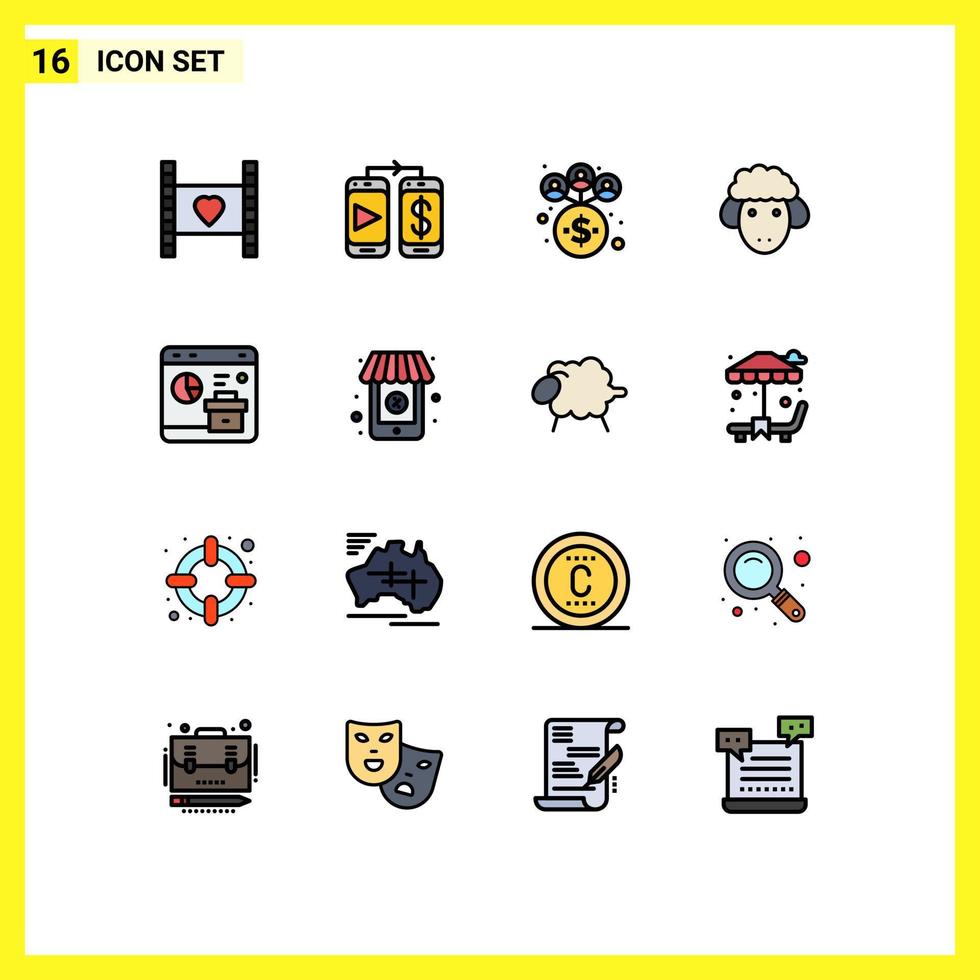 16 User Interface Flat Color Filled Line Pack Of Modern Signs And Symbols Of Data Browser