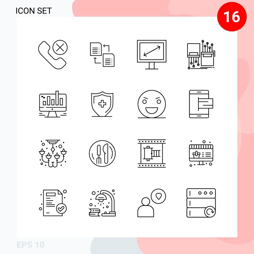 Vector Pack of 16 Icons in Line Style Creative Outline Pack isolated on ...