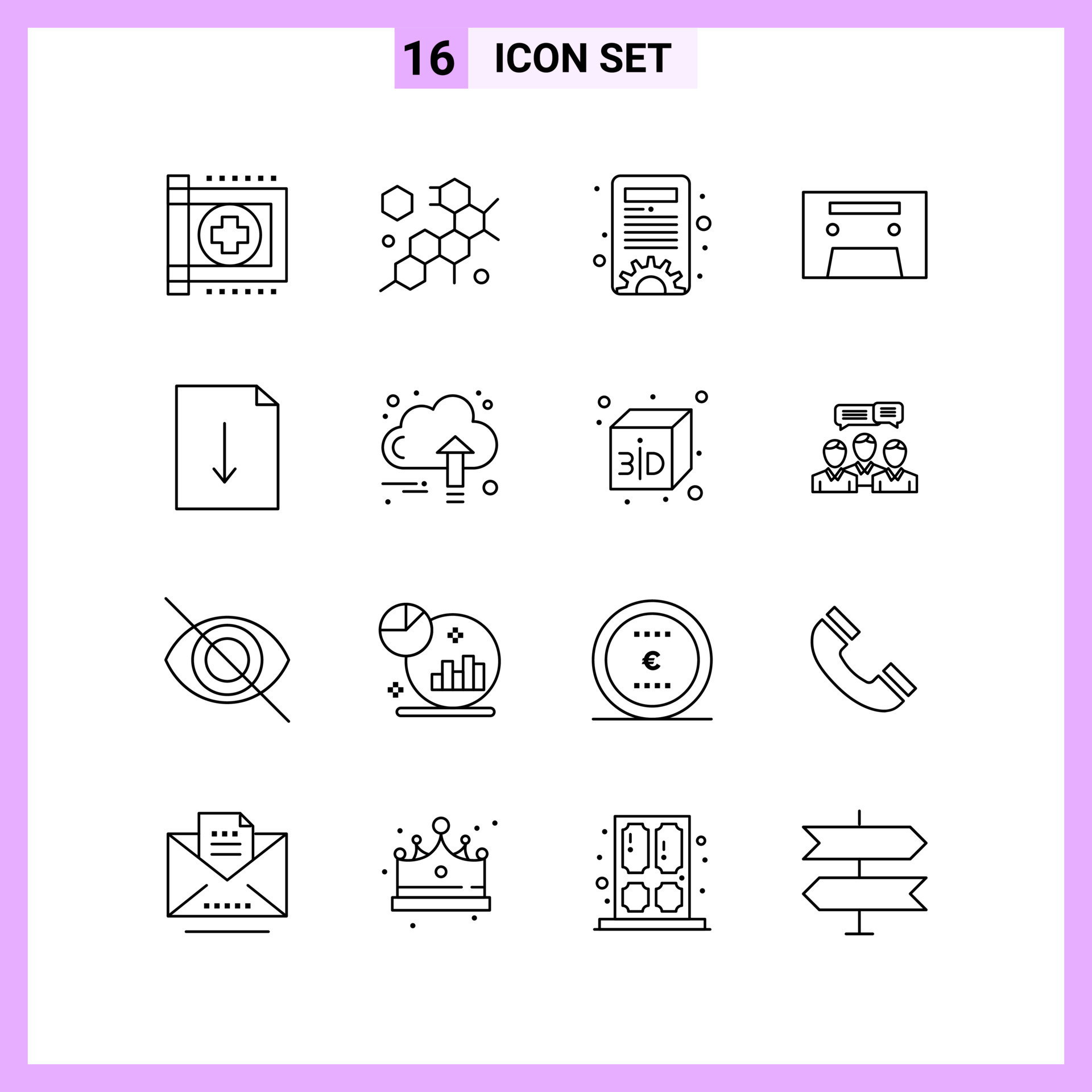 16 Icons In Line Style Outline Symbols On White Background Creative Vector Signs For Web Mobile