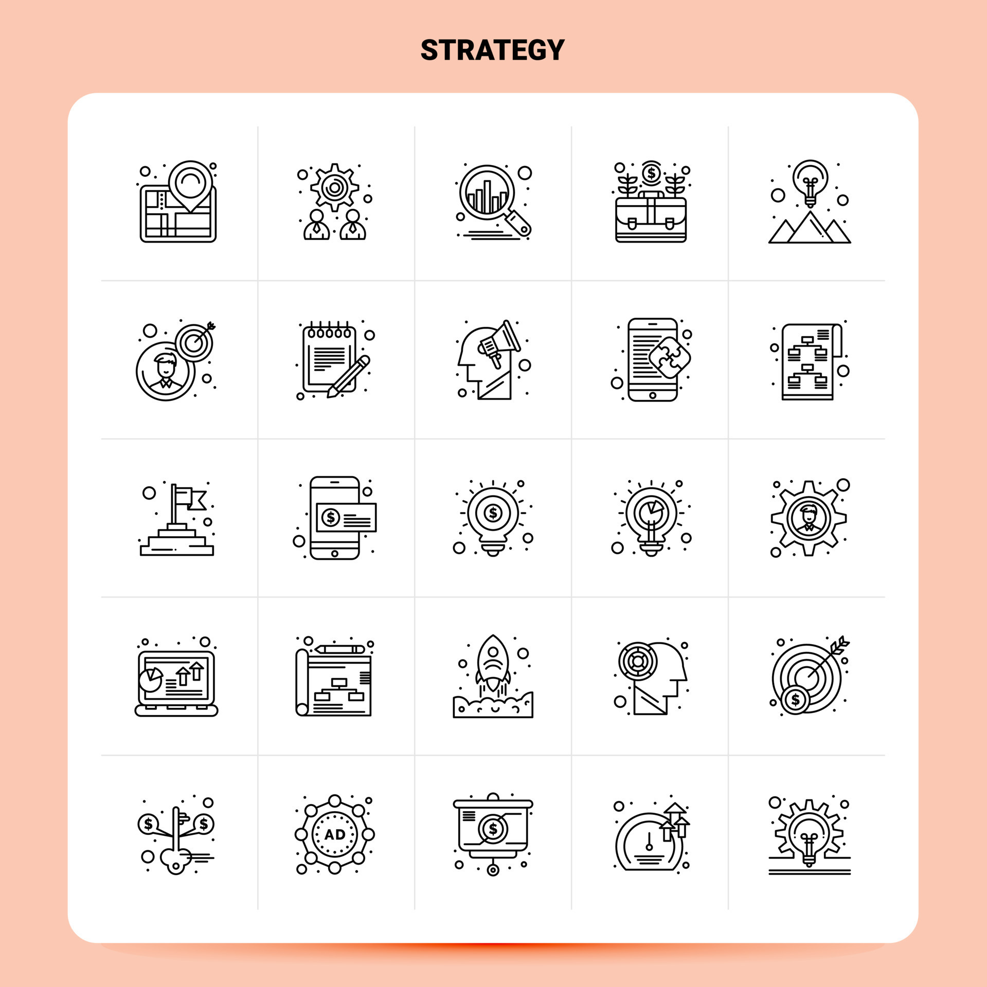 Outline 25 Strategy Icon Set Vector Line Style Design Black Icons Set Linear Pictogram Pack Web