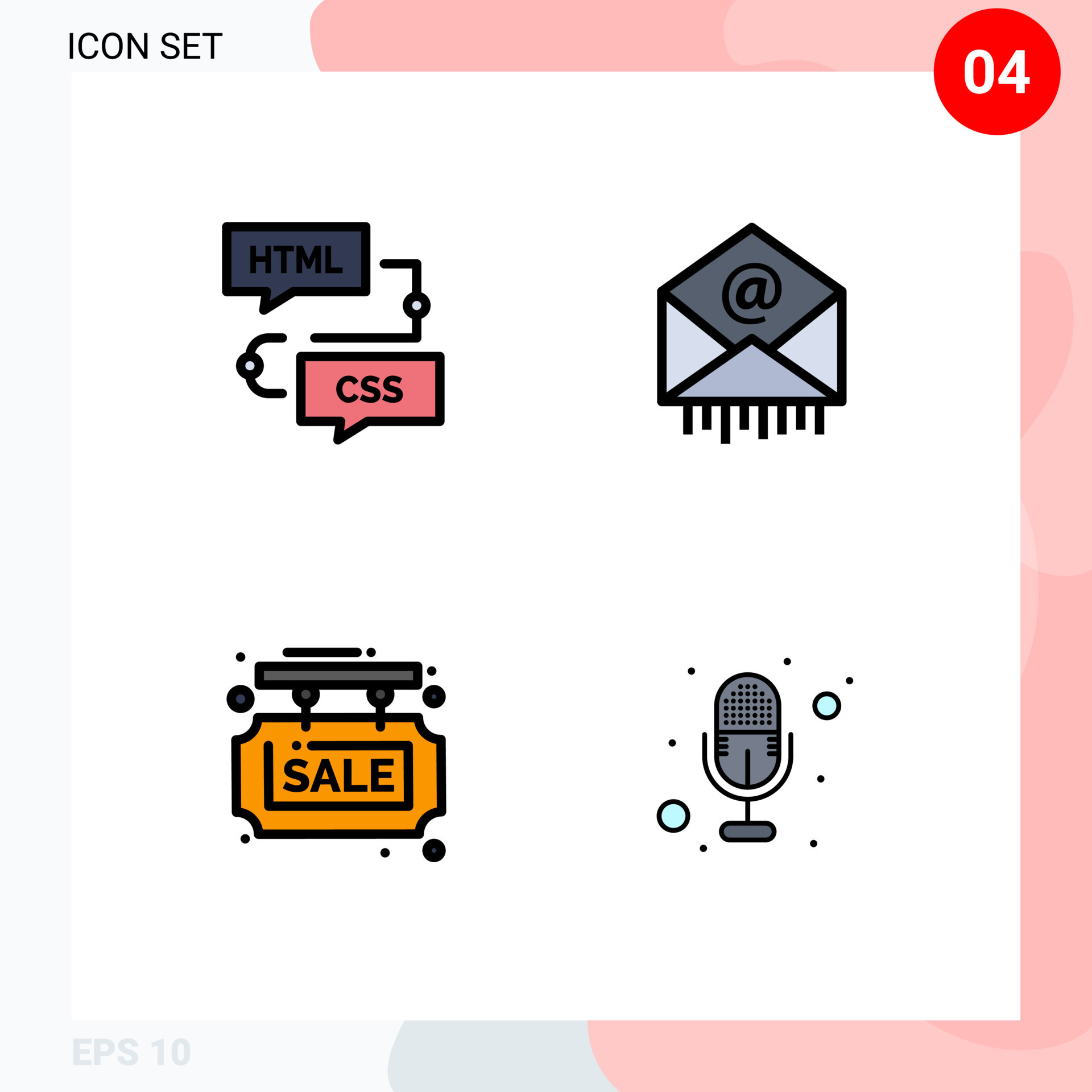 Set Of 4 Modern Ui Icons Symbols Signs For Coding Info Flowchart Mail Sale Editable Vector