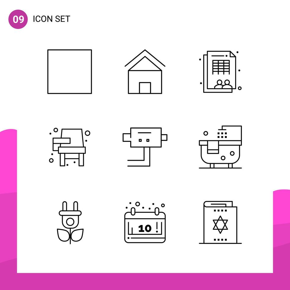 Outline Icon set Pack of 9 Line Icons isolated on White Background for responsive Website Design ...