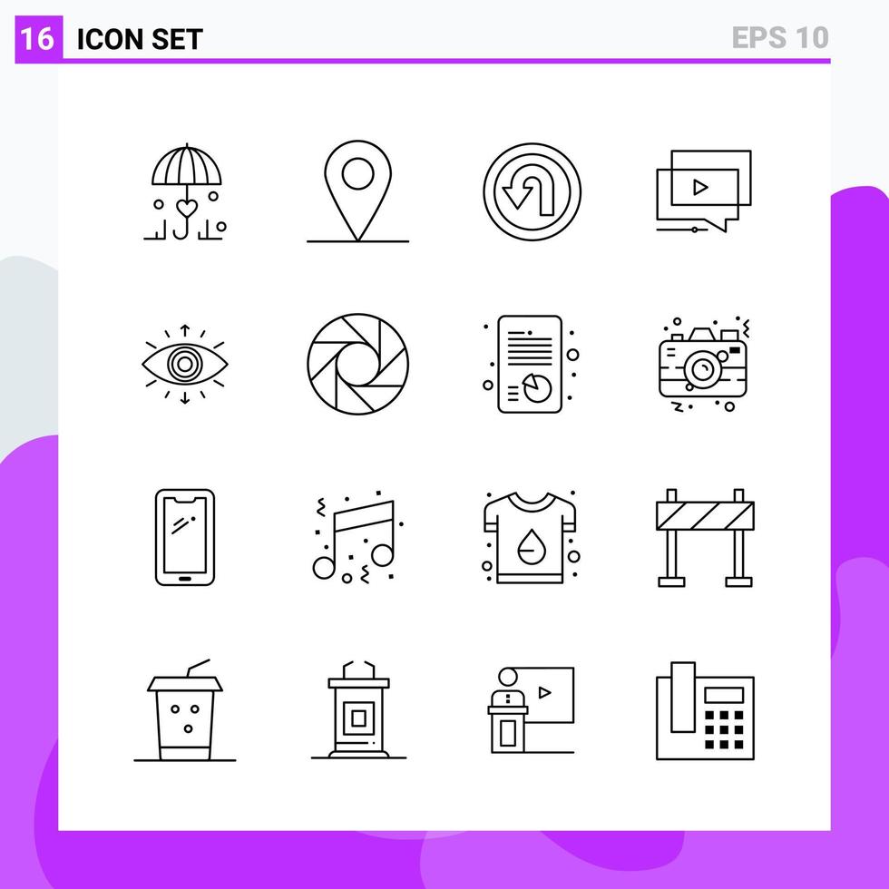 Set of 16 icons in Line style Creative Outline Symbols for Website Design and Mobile Apps Simple ...