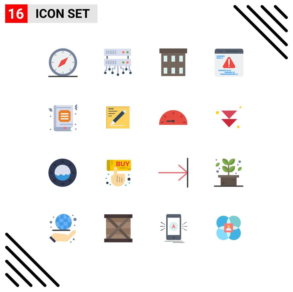 Mobile Interface Flat Color Set Of 16 Pictograms Of Bookmark Error Building Web Office Editable