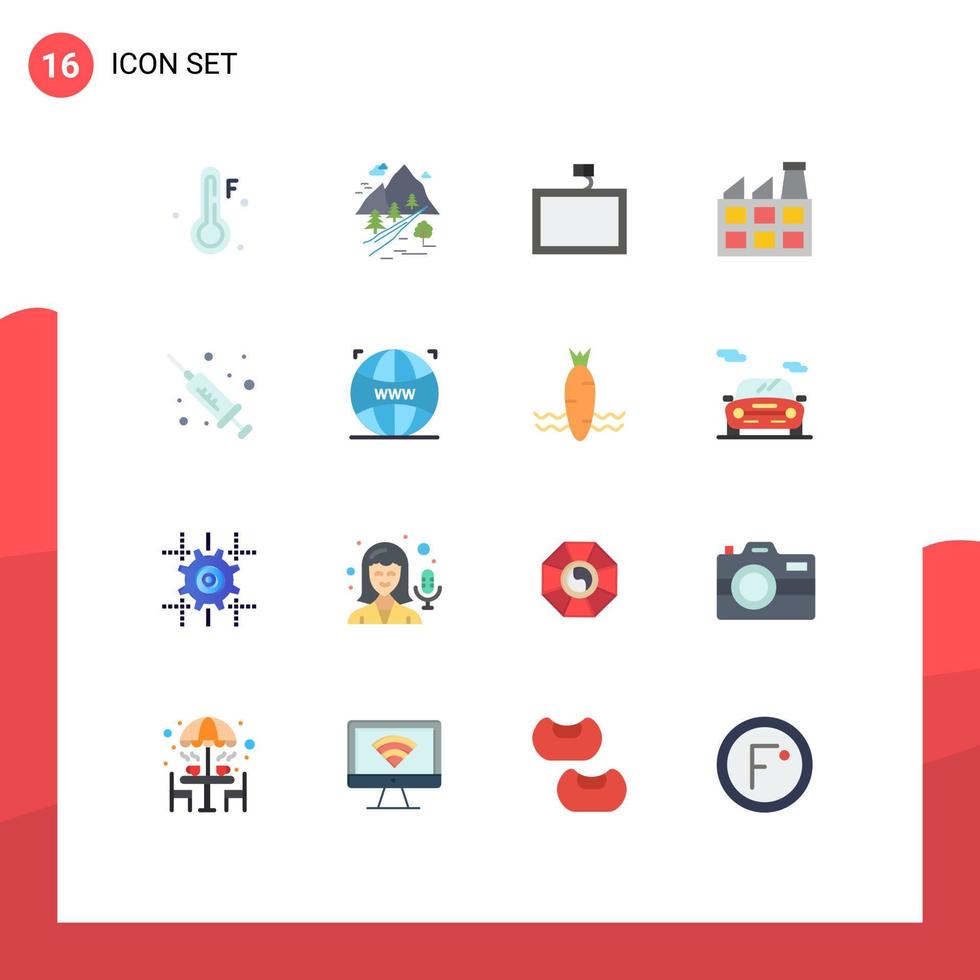 Mobile Interface Flat Color Set Of 16 Pictograms Of World Medical Mount Injection Factory